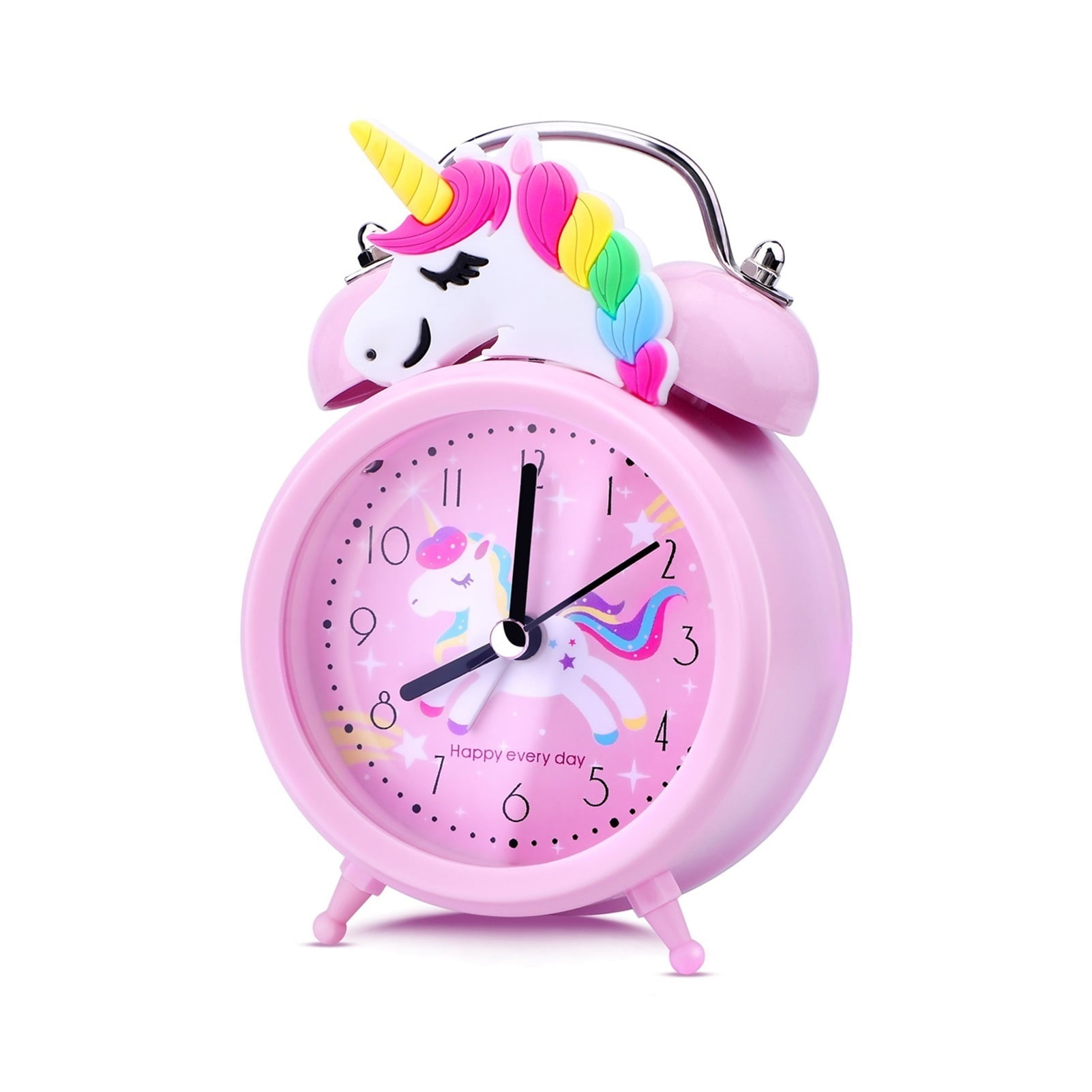 Pink Unicorn Kids Alarm Clock Double Bell Clock With Backlight Cute ...