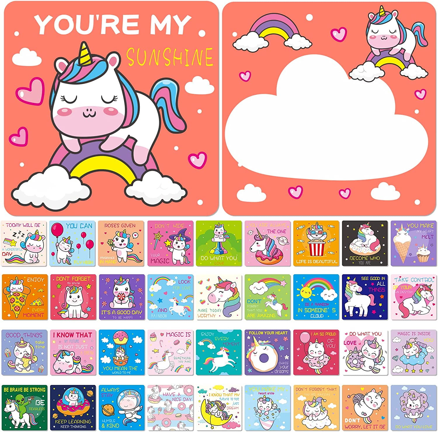 Pink Unicorn Lunch Box Notes for Girls 108 Pack Magical Unicorn Daily ...