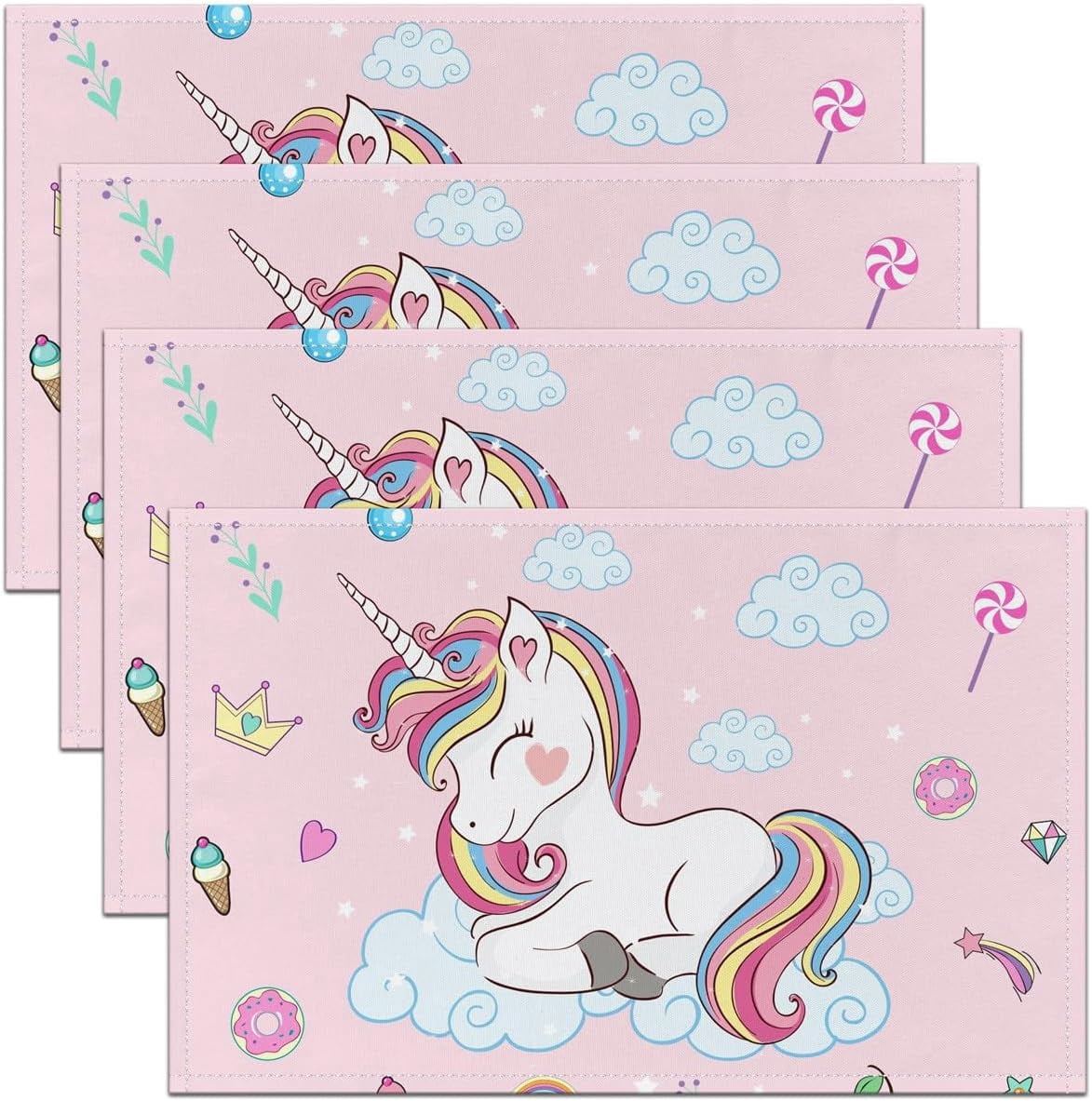 Pink Unicorn Table Mats Placemat Set Cute Unicorn Placemats Set of 4 ...