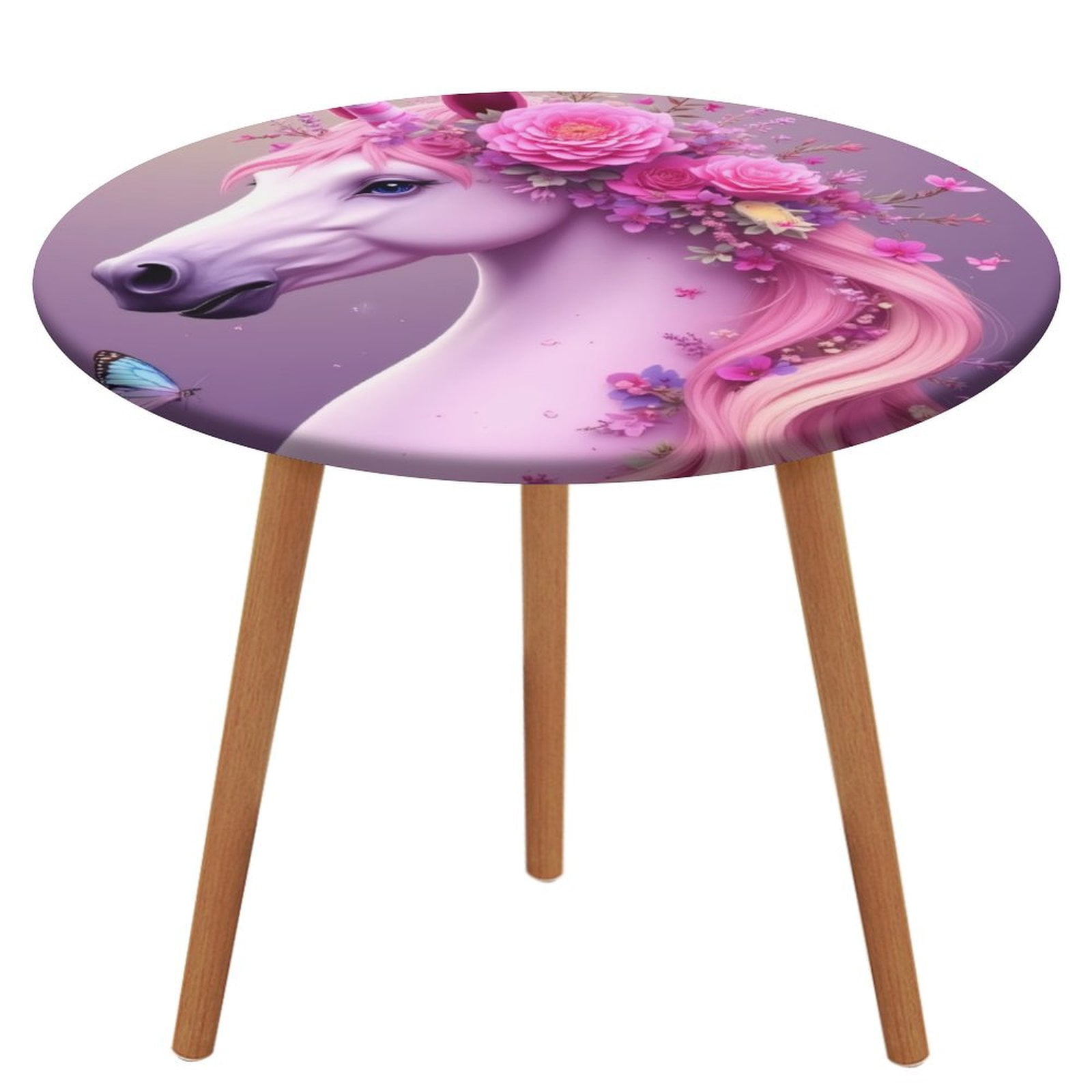 Pink Unicorn with Floral Wreath Pattern Round Tablecloth Waterproof ...