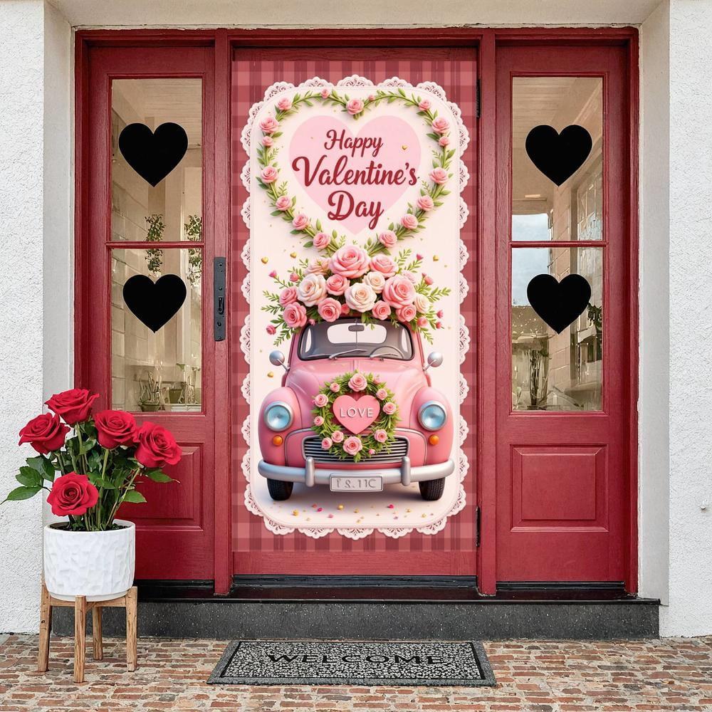 Pink Valentine's Day Banner Rose Decor Romantic Display Heart Shape ...