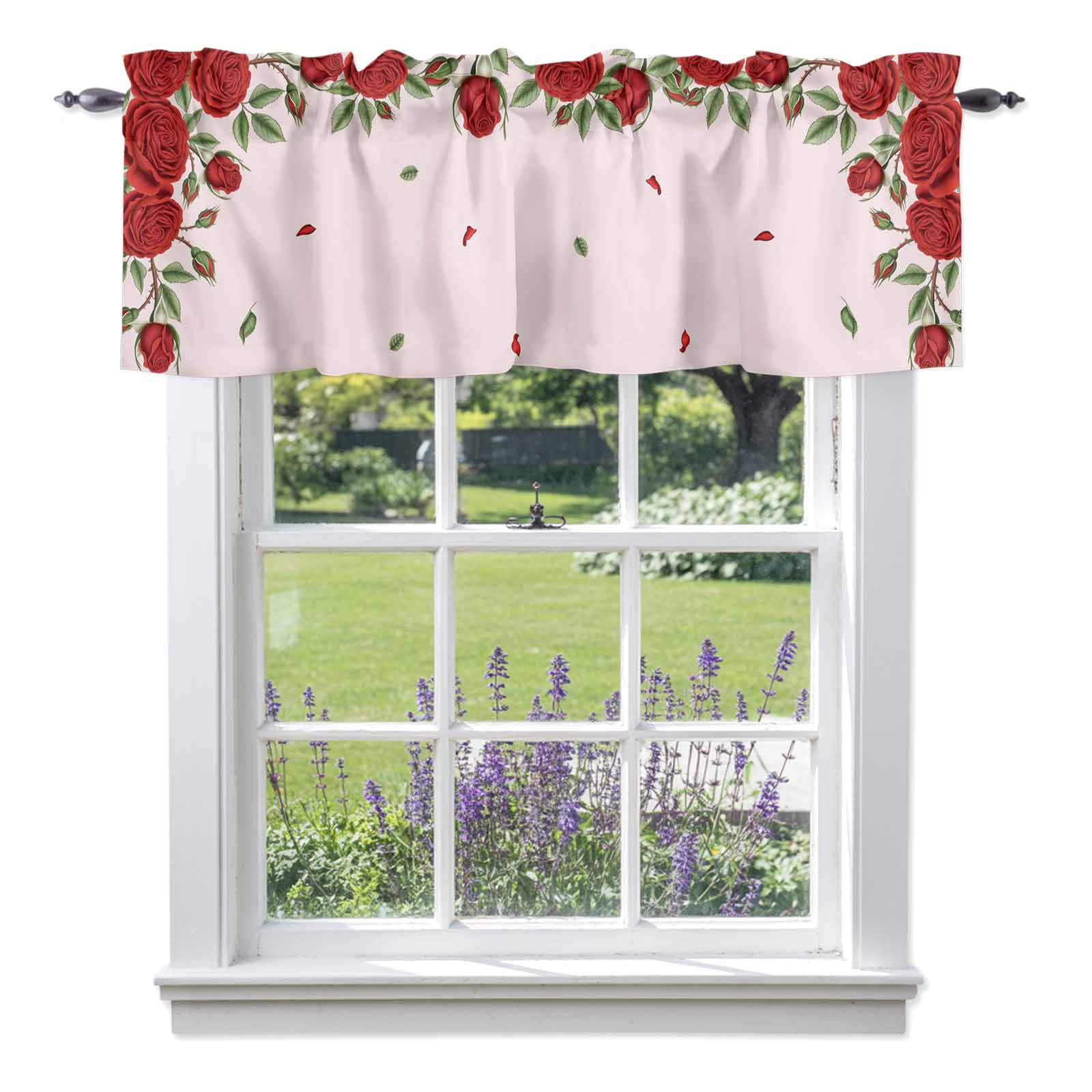 Pink Valentine's Day Valances for Windows, Romantic Red Roses Valance ...