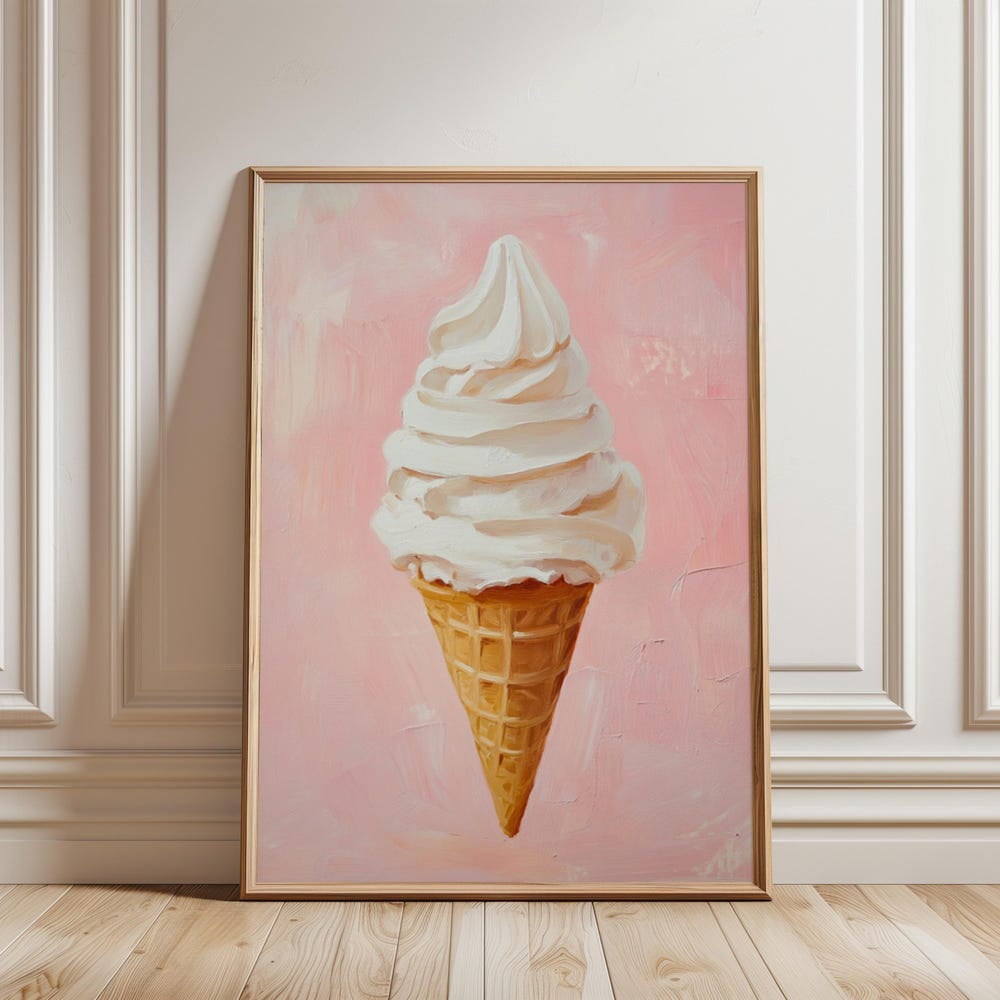 Pink Vanilla Ice Cream Cone Painting, Gelato Print, Ice Cream Poster ...