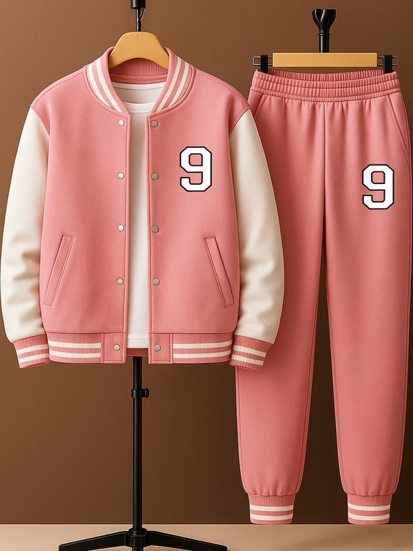 Pink Varsity Tracksuit Varsity Jacket set funny girl pink polyester ...