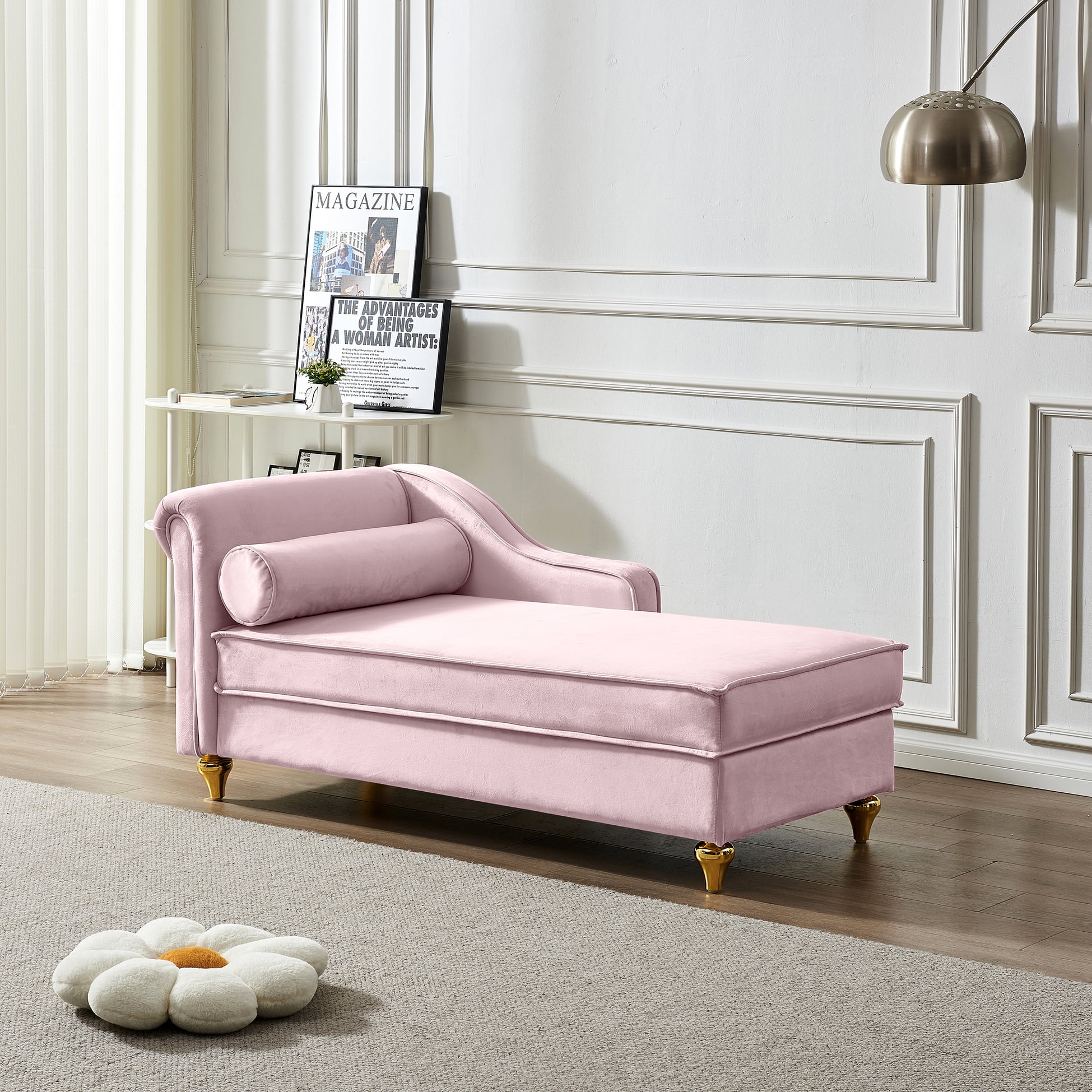 Pink Velvet Chaise Lounge With Ample Storage - Soft And Smooth ...