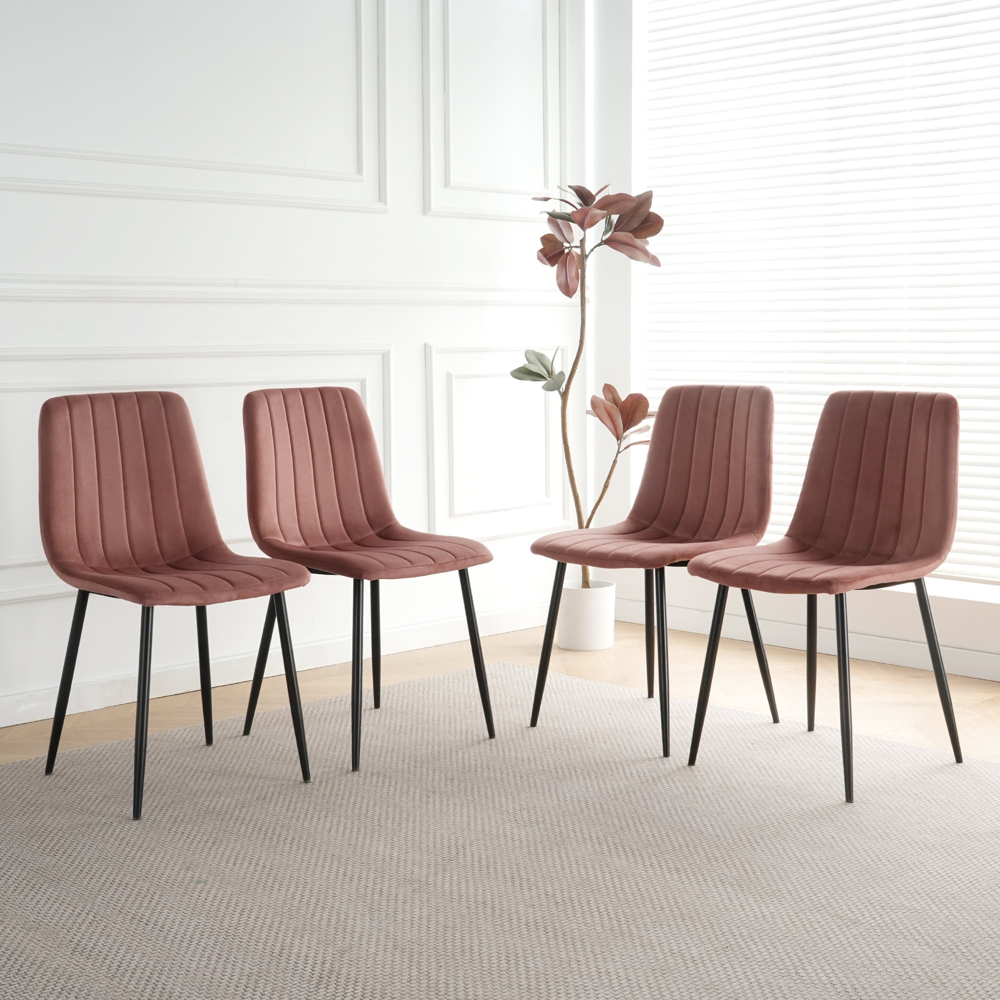 Pink Velvet Dining Chairs Set of 4, Modern Upholstered Kitchen Chairs ...