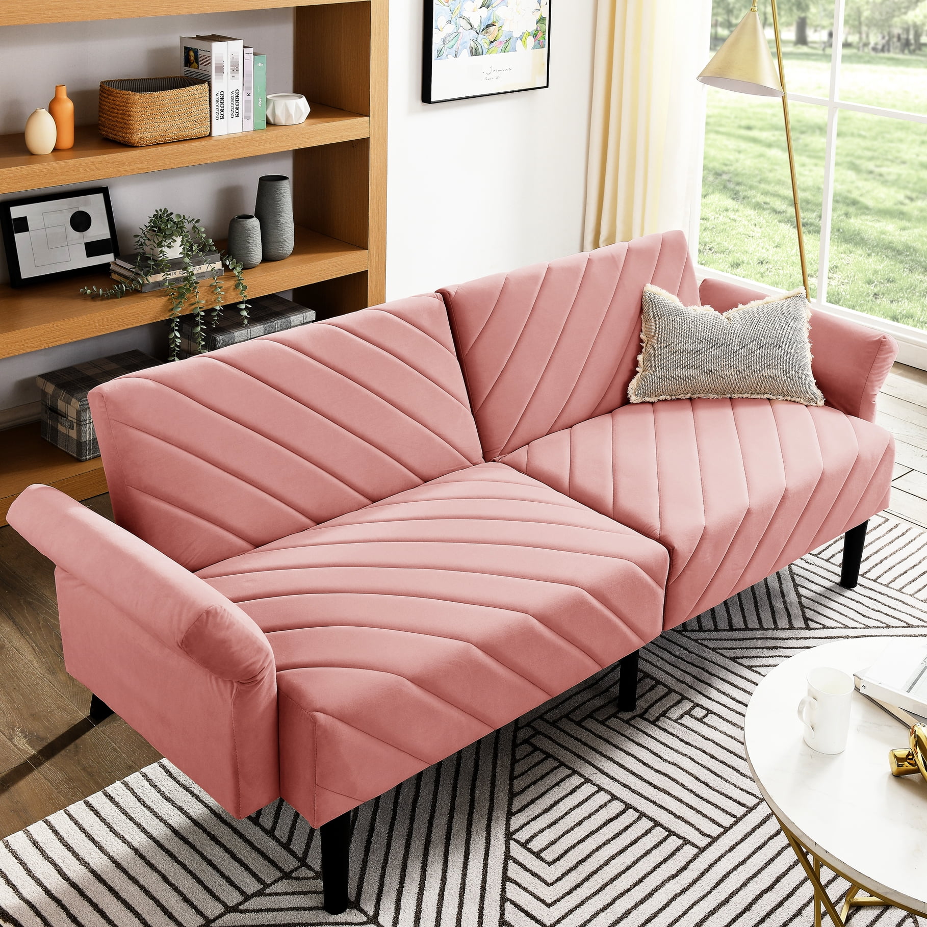 Pink Velvet Futon, Versatile Bed With Adjustable And Pink, 3 For ...