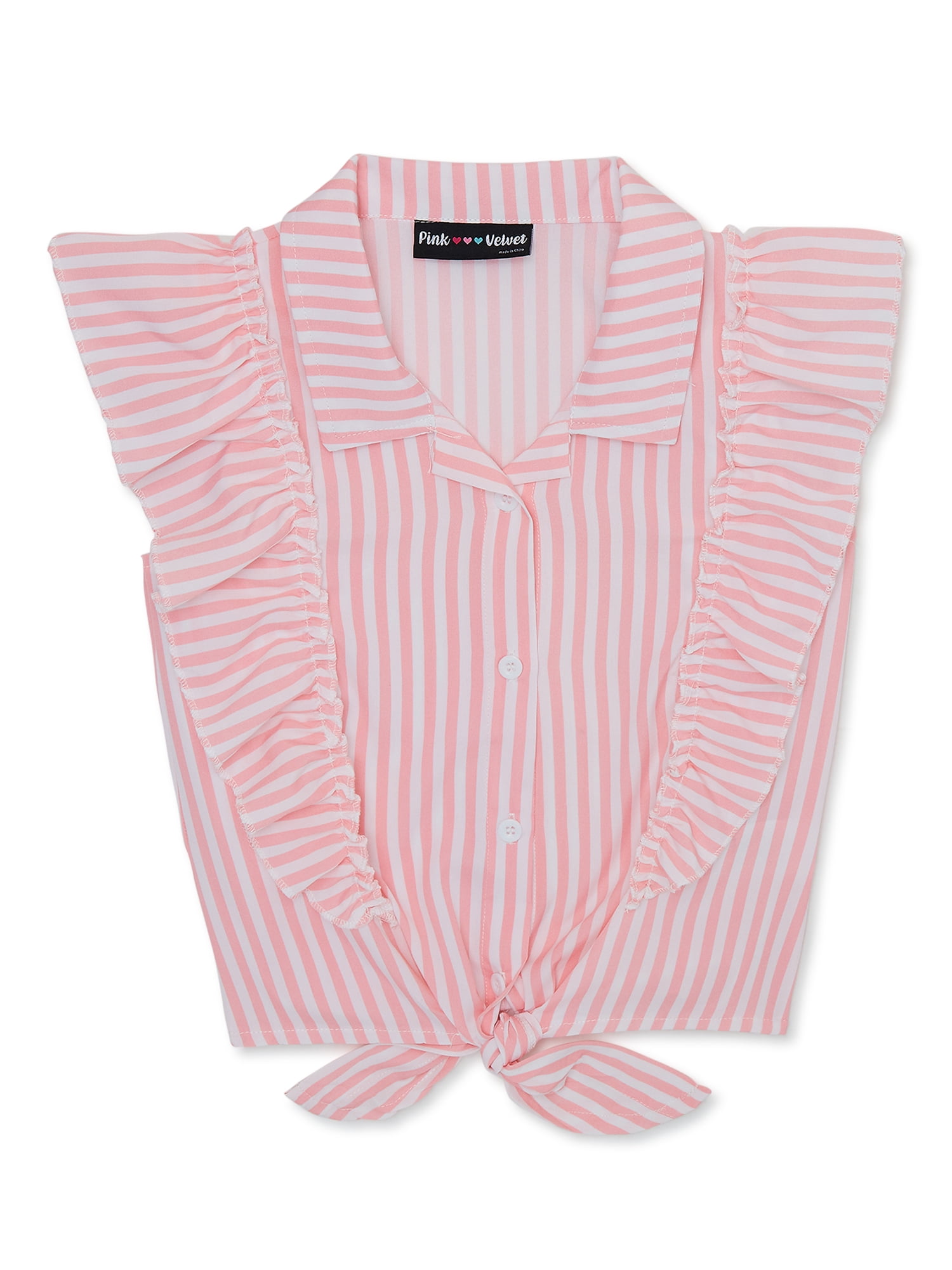 Pink Velvet Girl's Ruffle Tie Front Top, Sizes 4-16 - Walmart.com