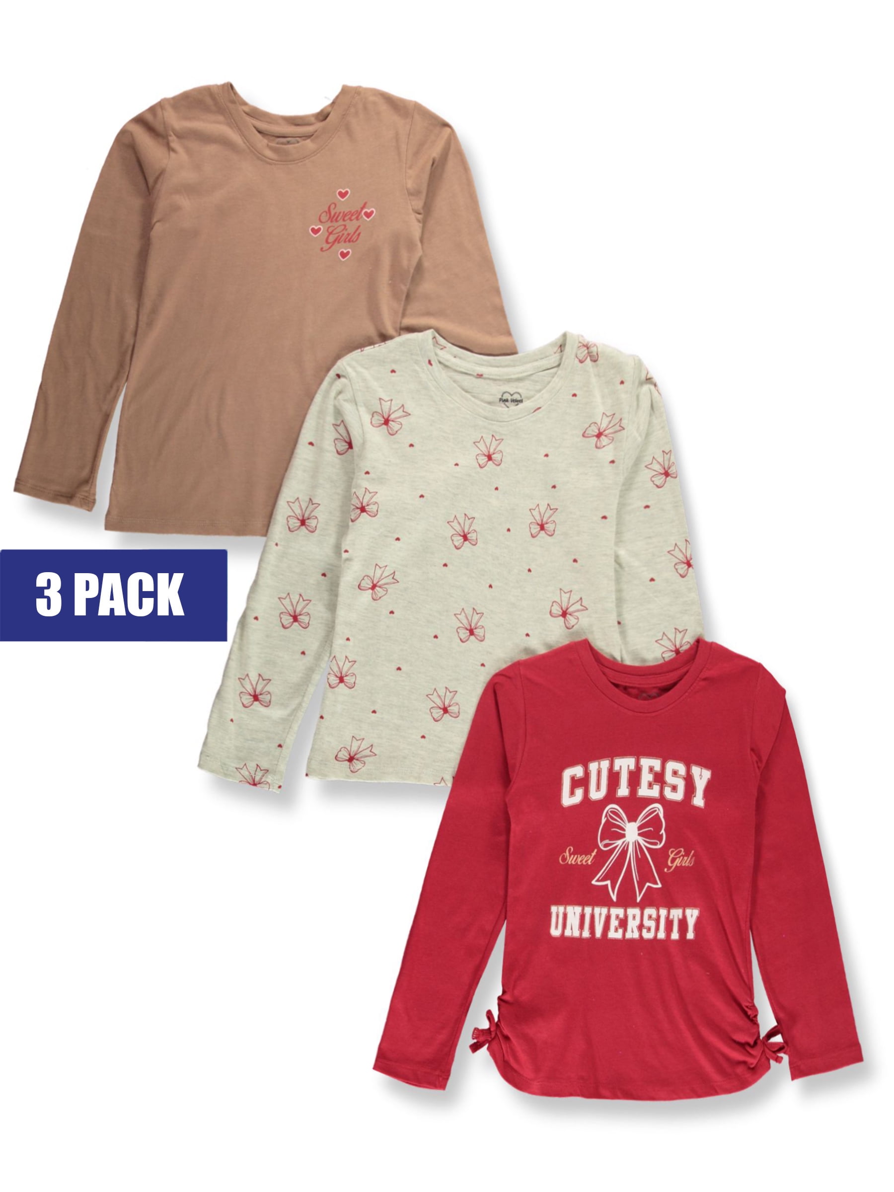 Pink Velvet Girls' 3-Pack Long-Sleeved T-Shirts Color: red/multi Size ...