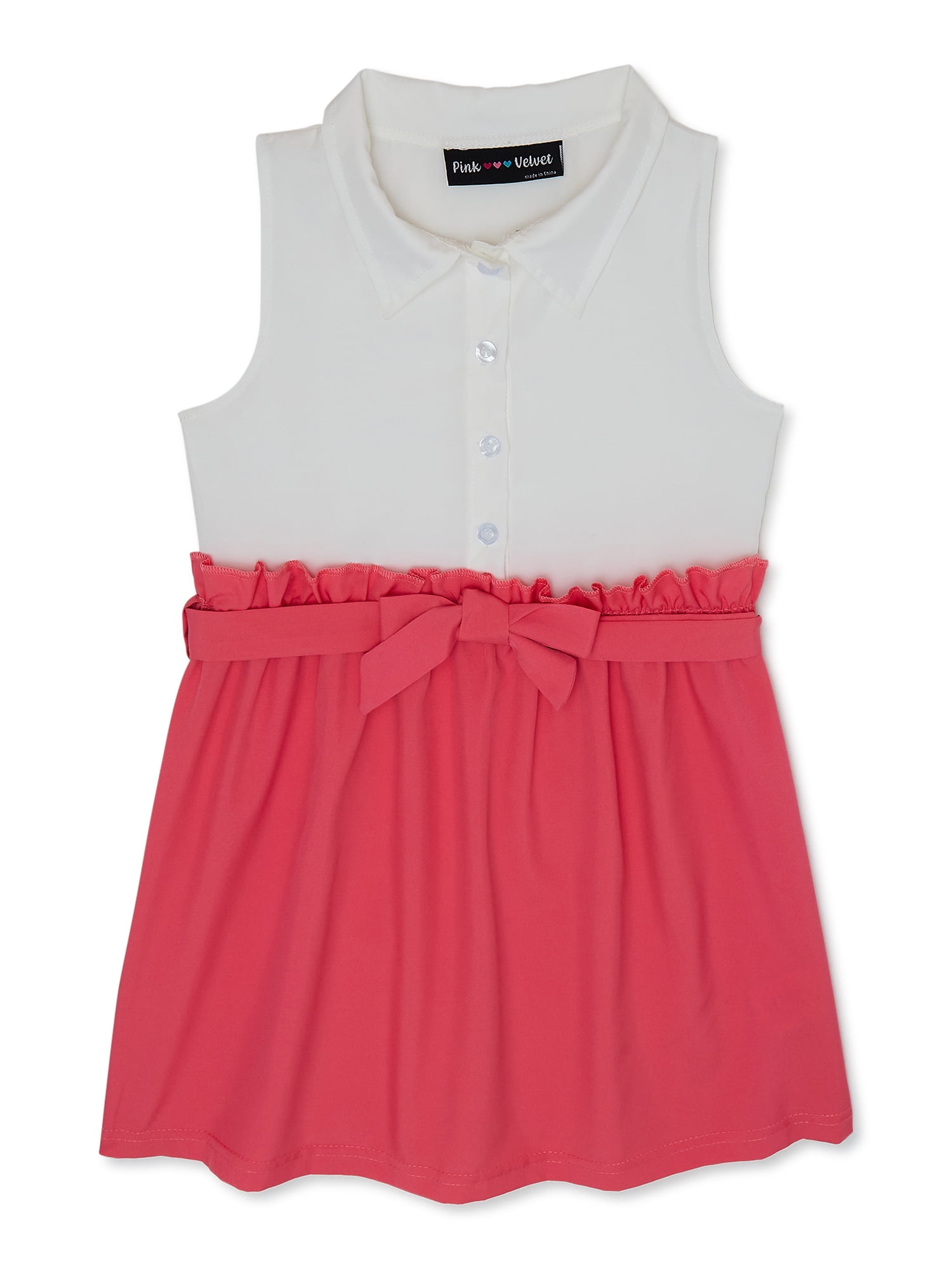 Pink Velvet Girls Button Down Tie Front Dress, Sizes 4-16 - Walmart.com