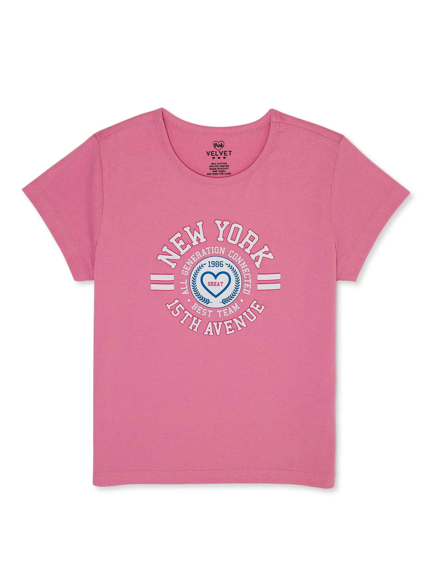 Pink Velvet Girls Graphic Short Sleeve Tee, Sizes 4-16, Cotton Jersey ...