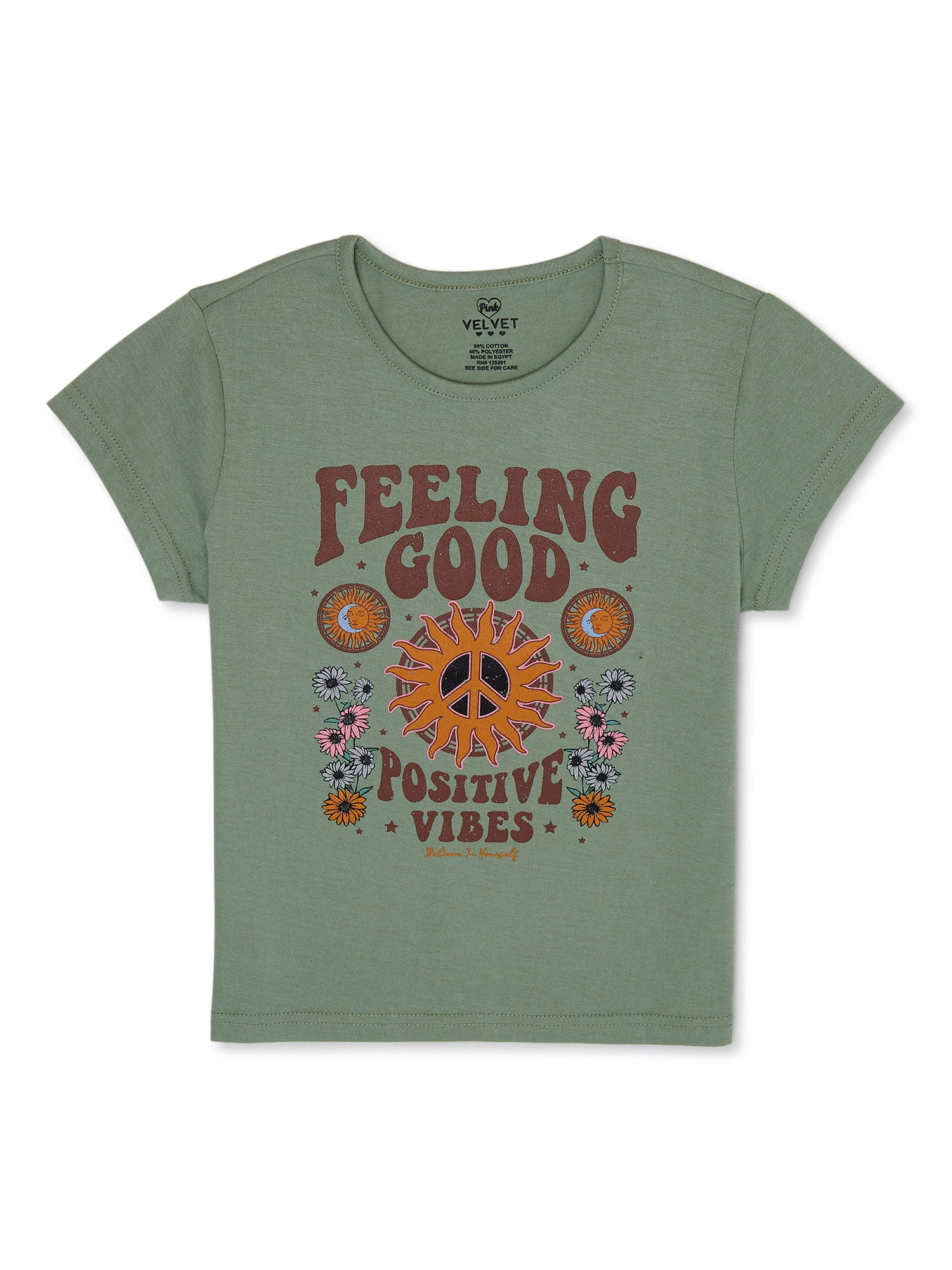 Pink Velvet Girls Positive Vibes Graphic Short Sleeve Tee, Sizes 4-16 ...