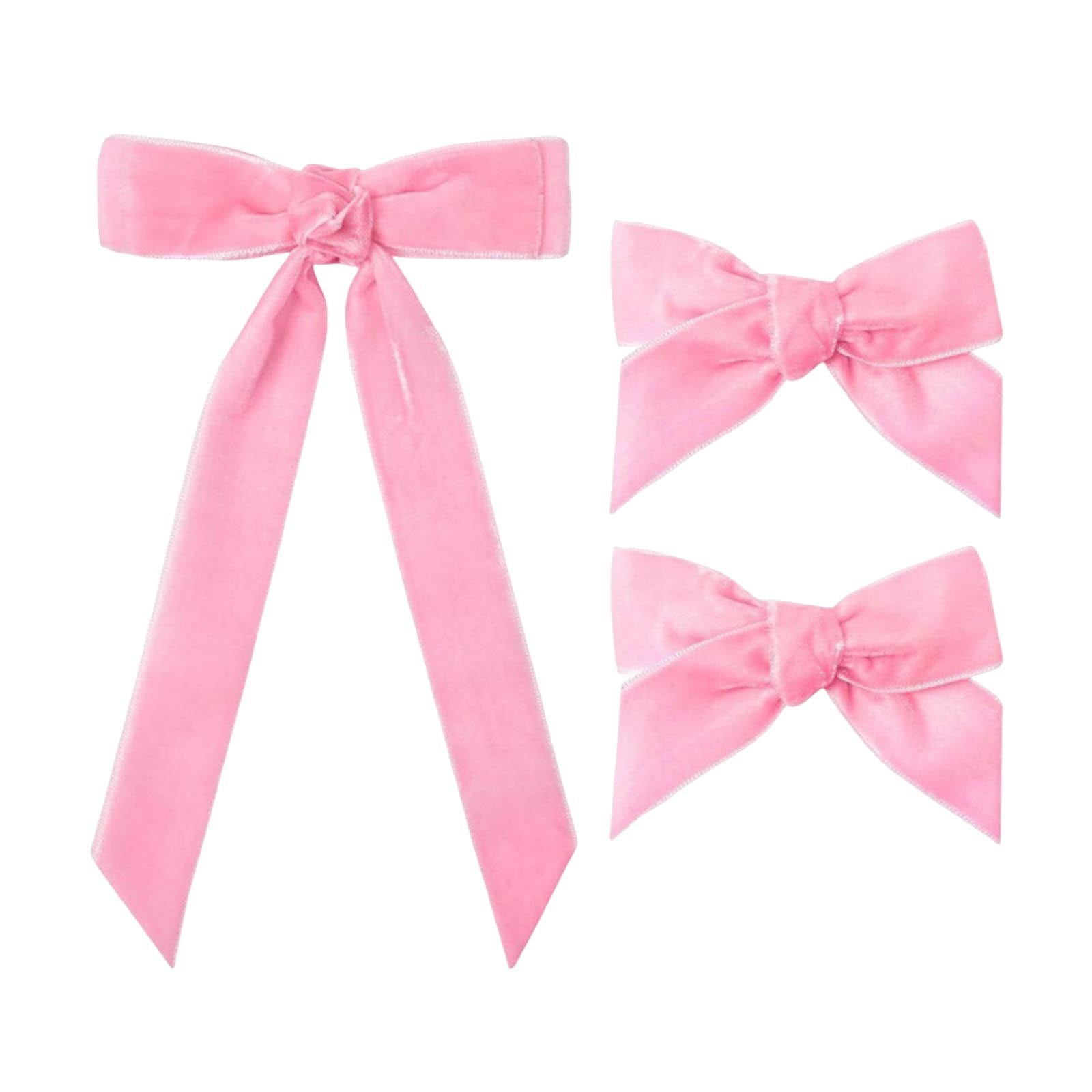 Pink Velvet Hair Bows 2 Sizes Long and Basic Hair Bow Set for Toddler ...