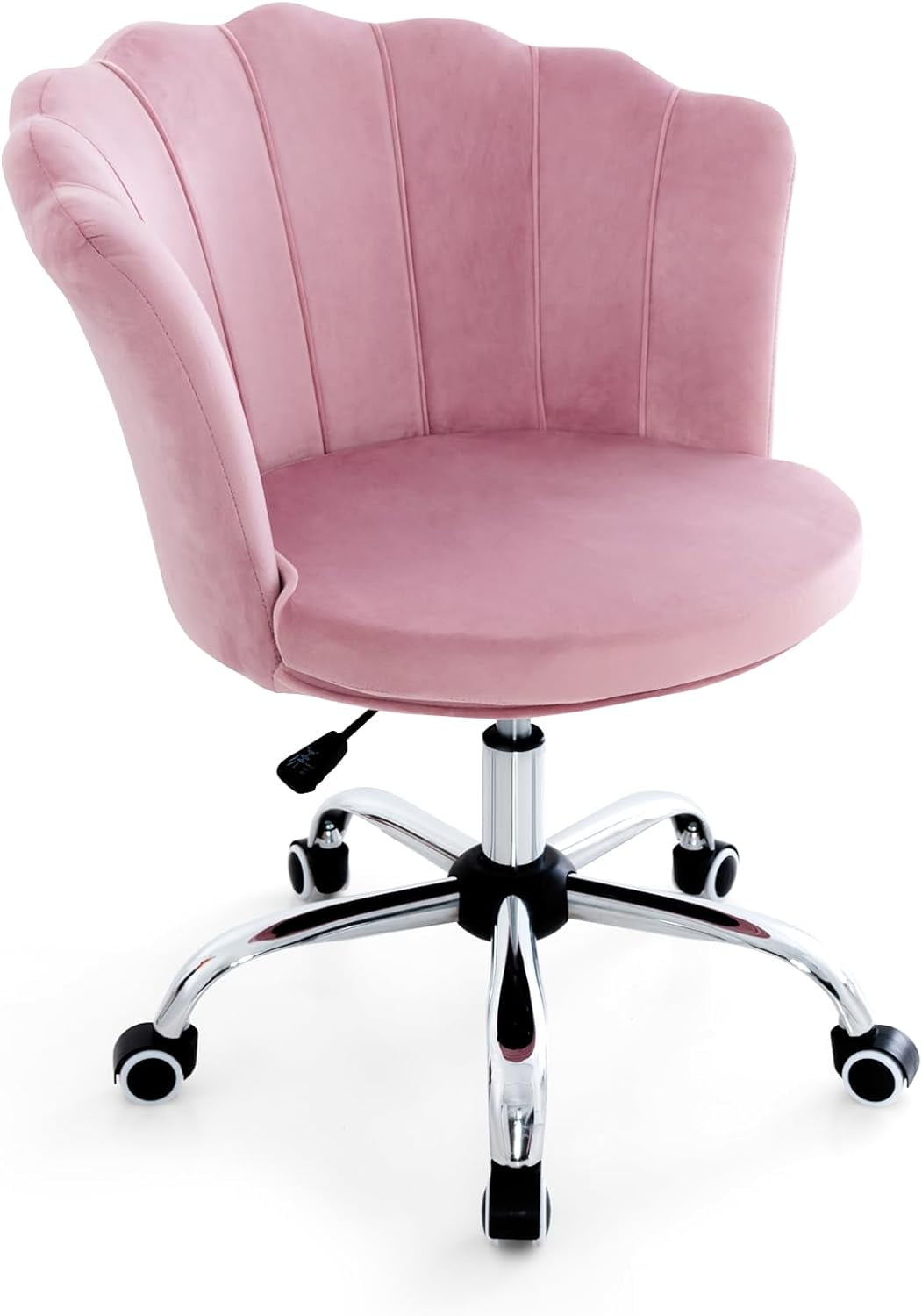 Pink Velvet Home Office Chair, Modern Cute Shell Back Upholstered Desk ...