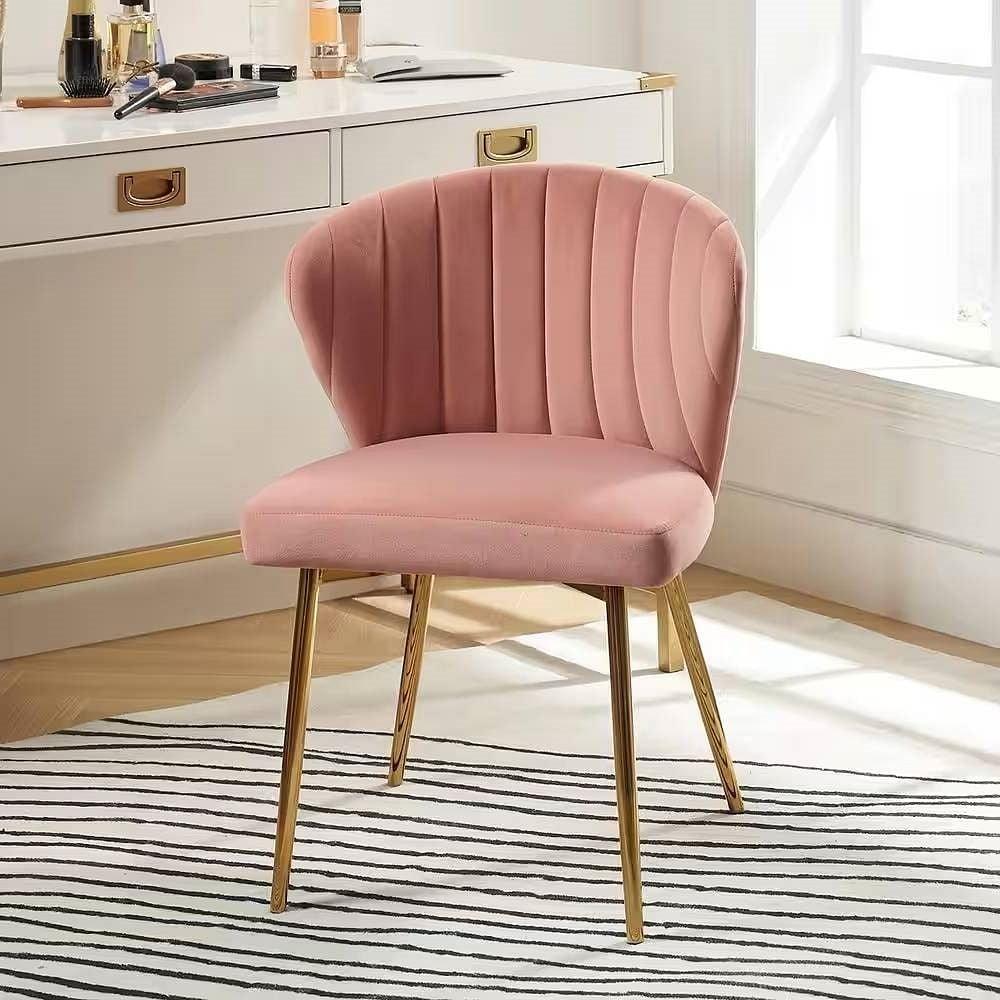 Pink Velvet Upholstered Wingback Accent Side Chair with Gold Metal Legs ...