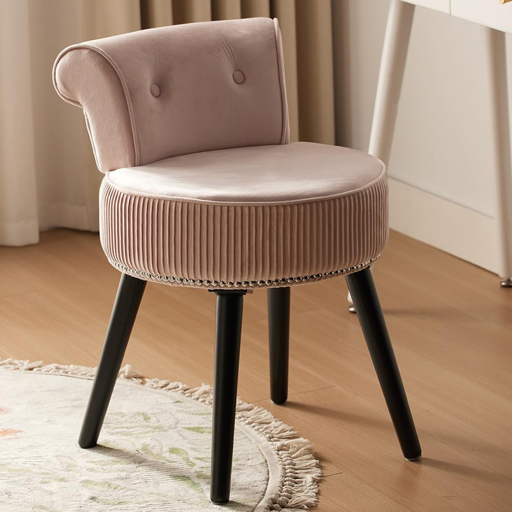 Pink Velvet Vanity Chair with Low Back Small Makeup Stool Chair Tufted ...