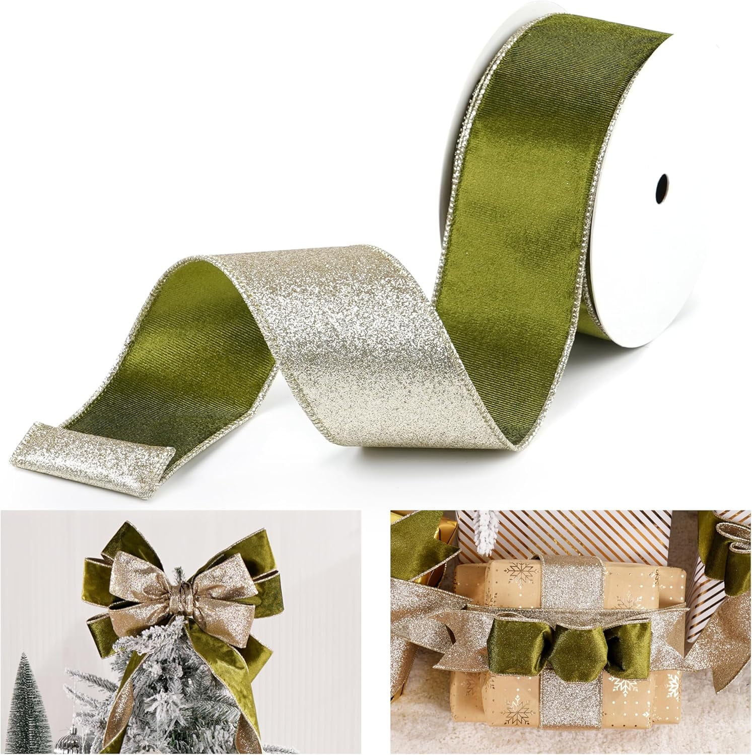 Pink Velvet Wired Ribbon With Glitter Back 2.5 Inch Gold Christmas ...