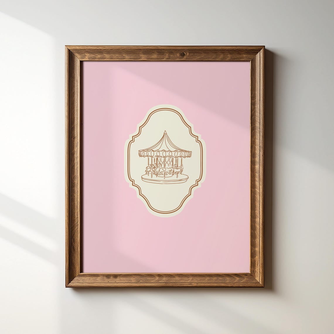 Pink Vertical Merry Go Round Illustration Print, Trendy Decor, Nursery ...