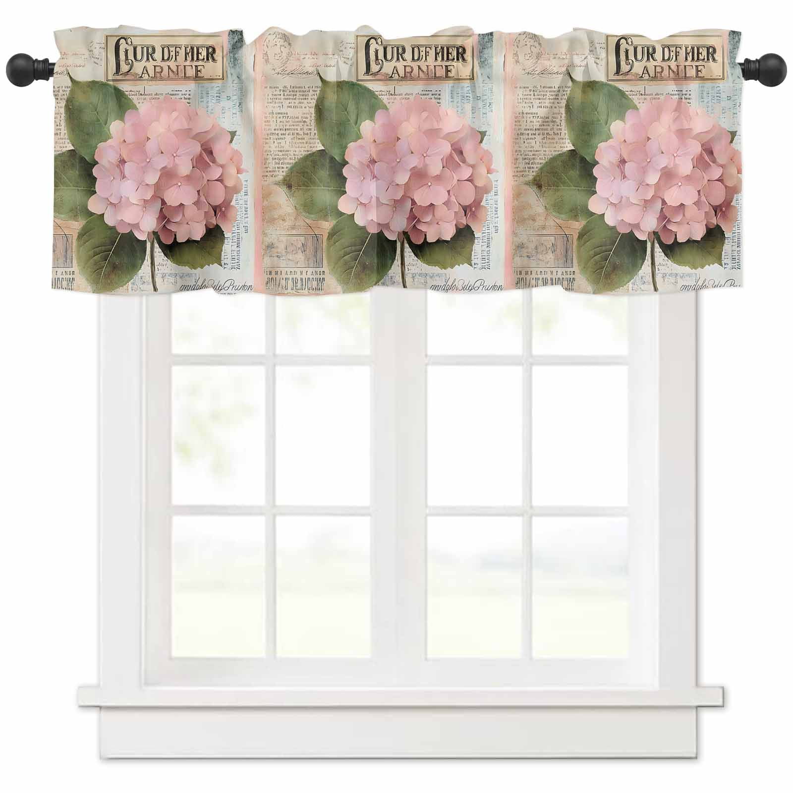 Pink Vintage Floral Valances for Windows Farmhouse Kitchen Curtains ...