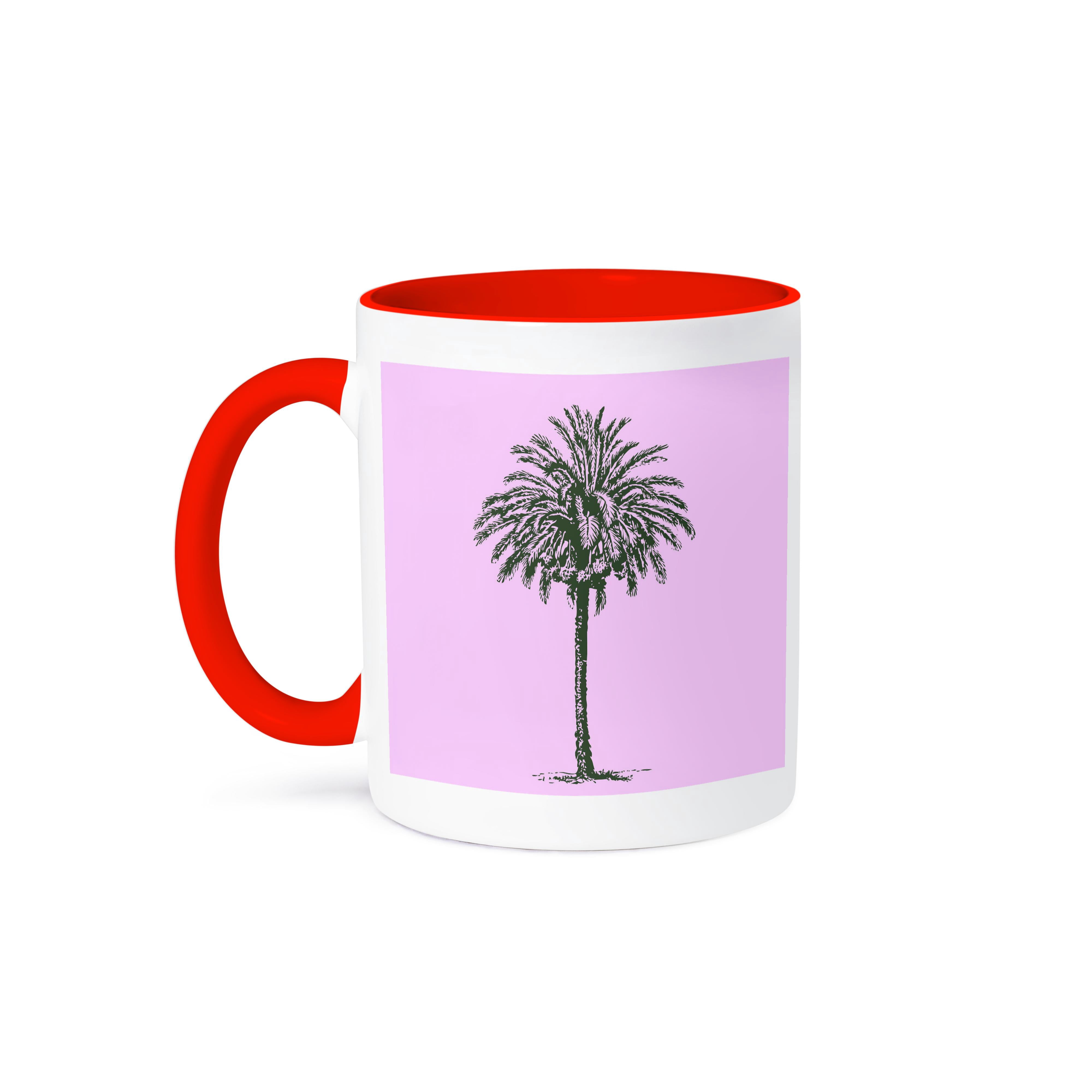 Pink Vintage Palm Tree - Summer - Travel - Tropical Beach Art, 11oz Two ...