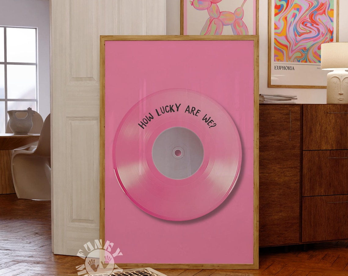 Pink Vinyl Record Art Print How Lucky Art We Retro Aesthetic Poster, Trendy Wall Art, Maximalist ...