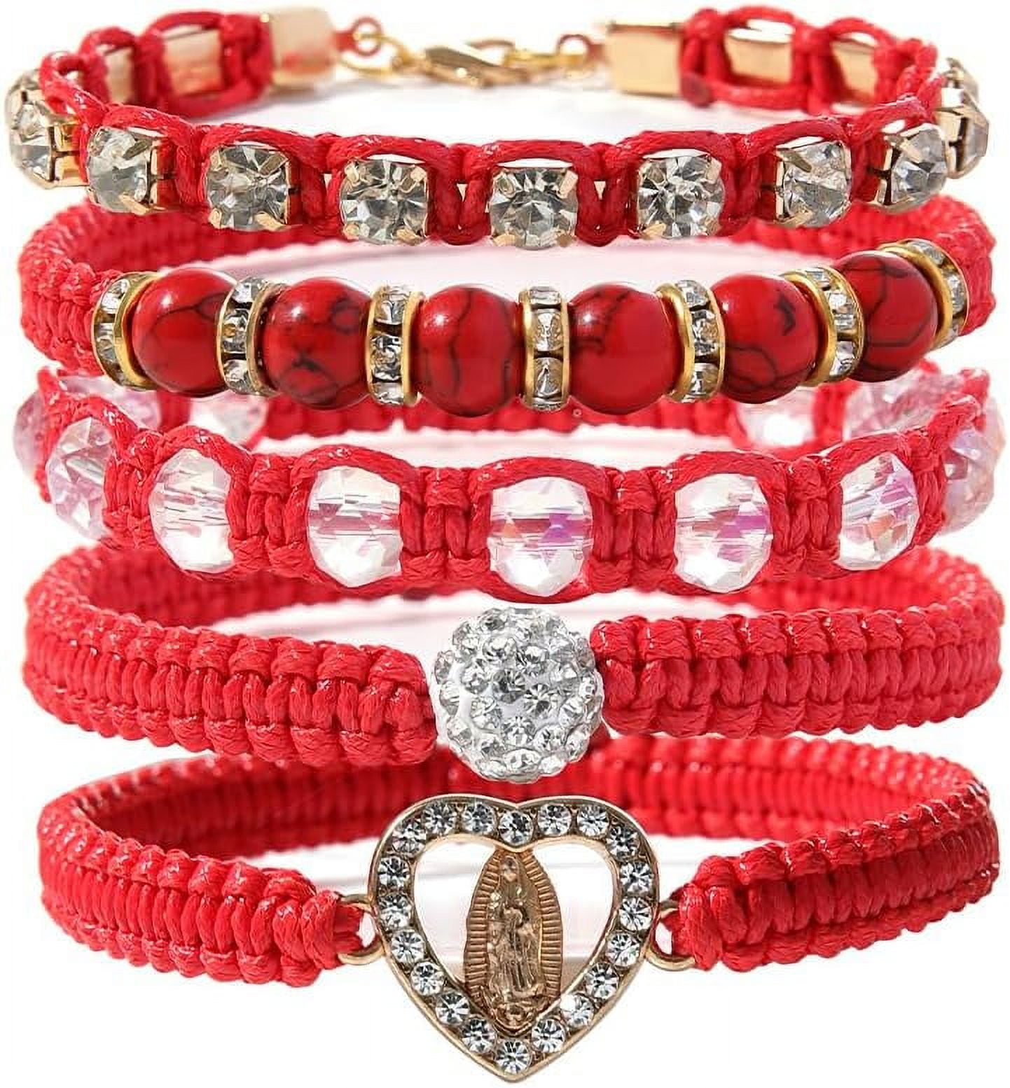 Pink Virgin Mary String Bracelet Set Handmade Mexican Tennis Crystal ...