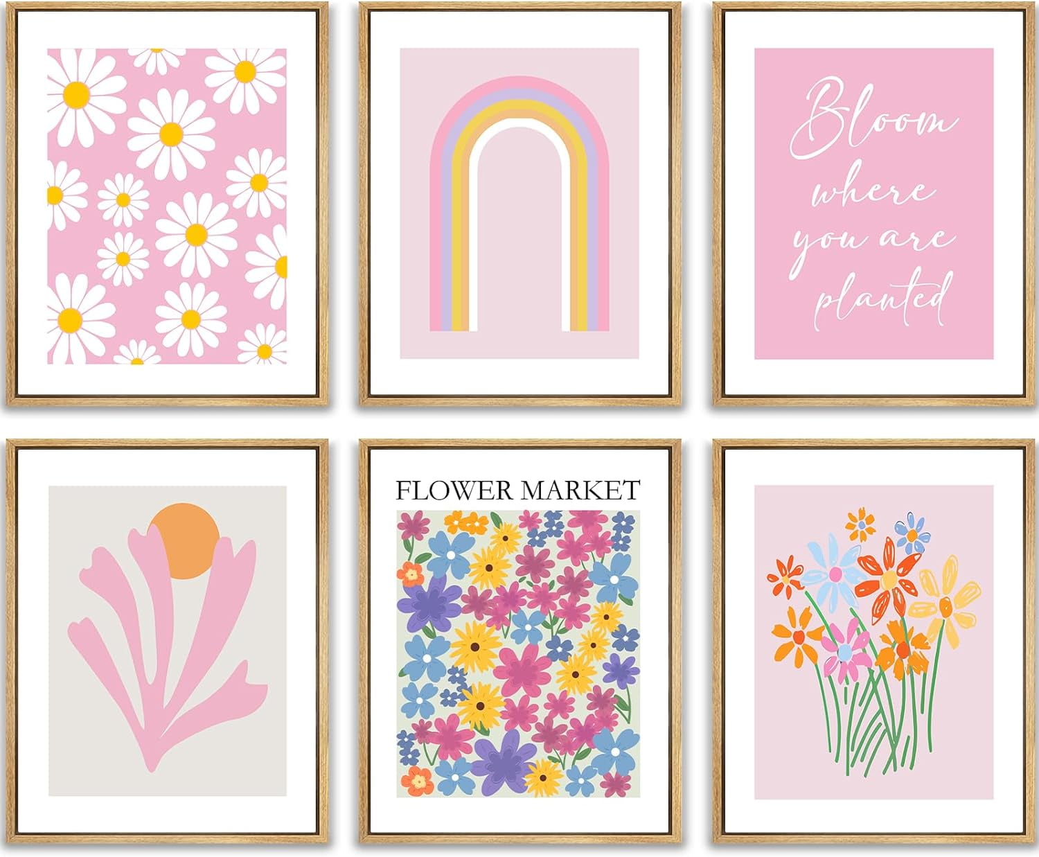 Pink Wall Art and Preppy Wall Art Prints Flower Market Aesthetic Wall ...