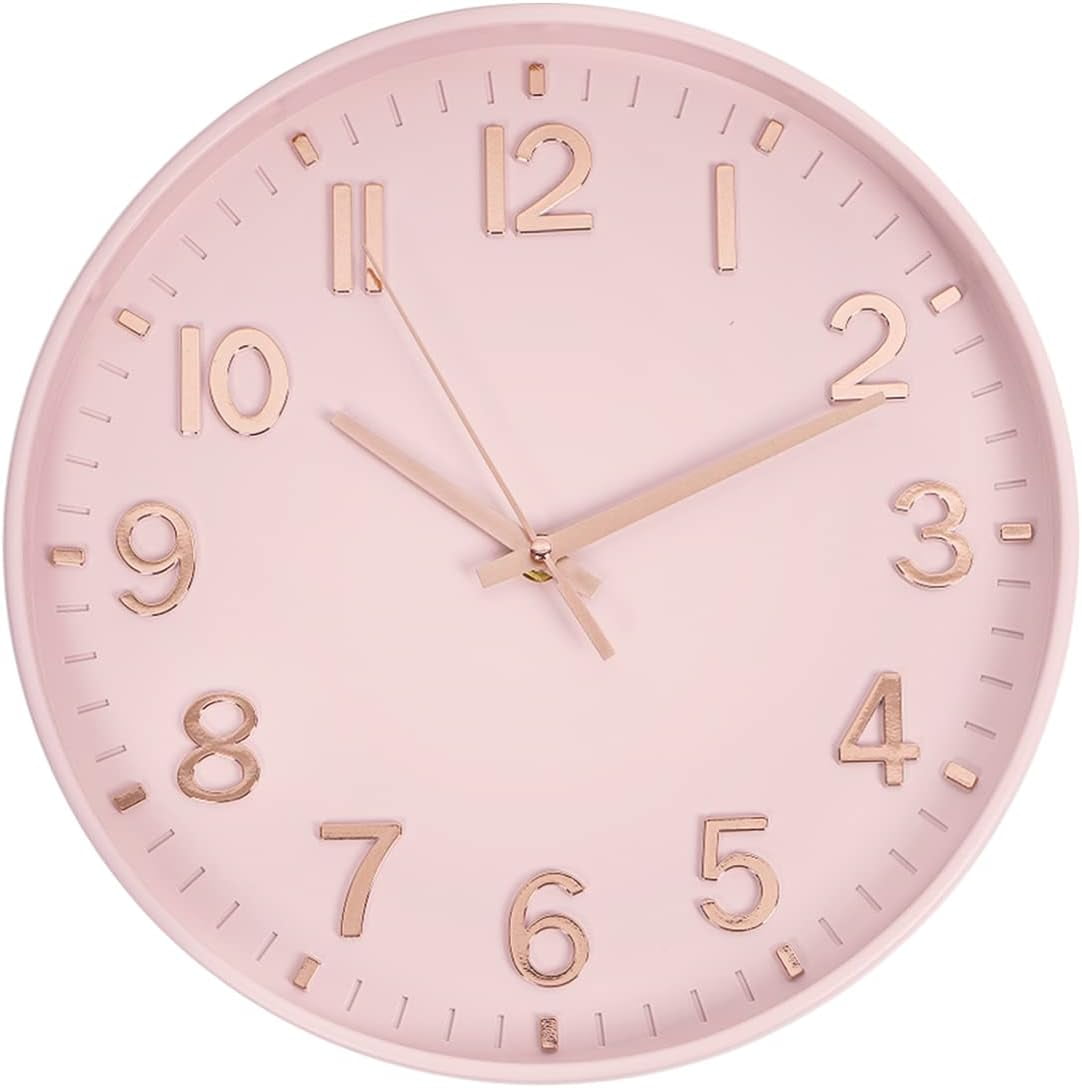 Pink Wall Clocks Battery Operated,12 inch Silent Non Ticking Modern ...