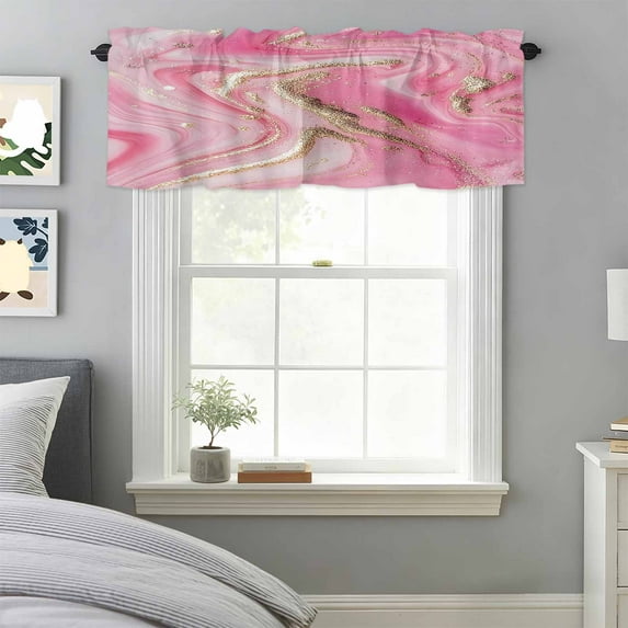 Pink Water Ripple Gold Foil Valances for Windows,Rod Pocket Valance for ...