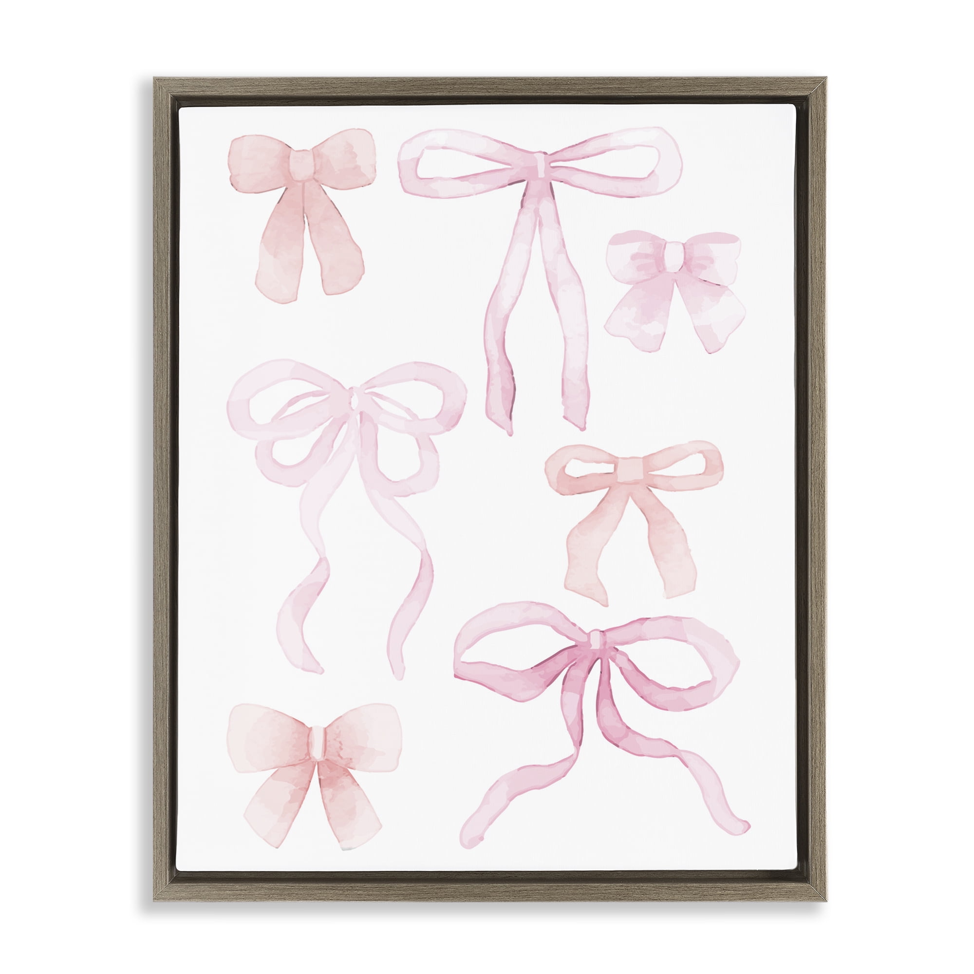 Pink Watercolor Bows Brown Framed Floater Canvas Wall Art, design by ...