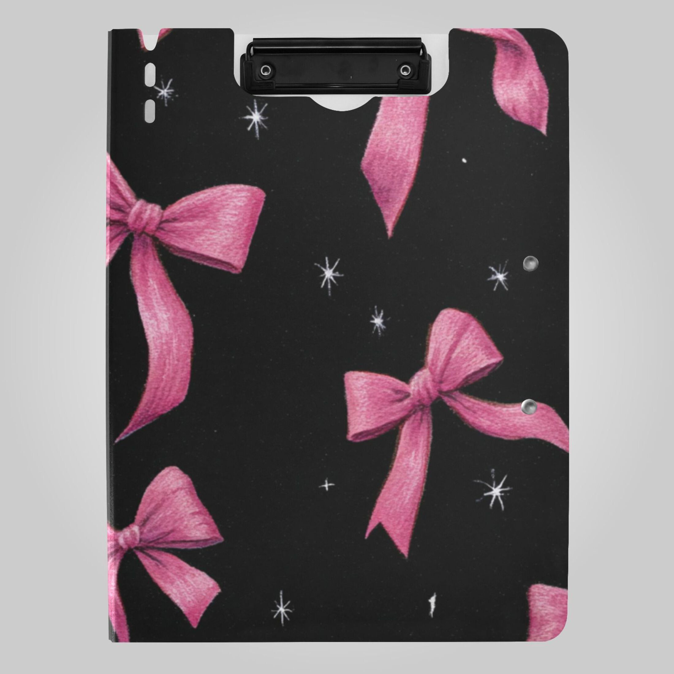 Pink Watercolor Bows Stars Black Background Foldable Binder Folder ...
