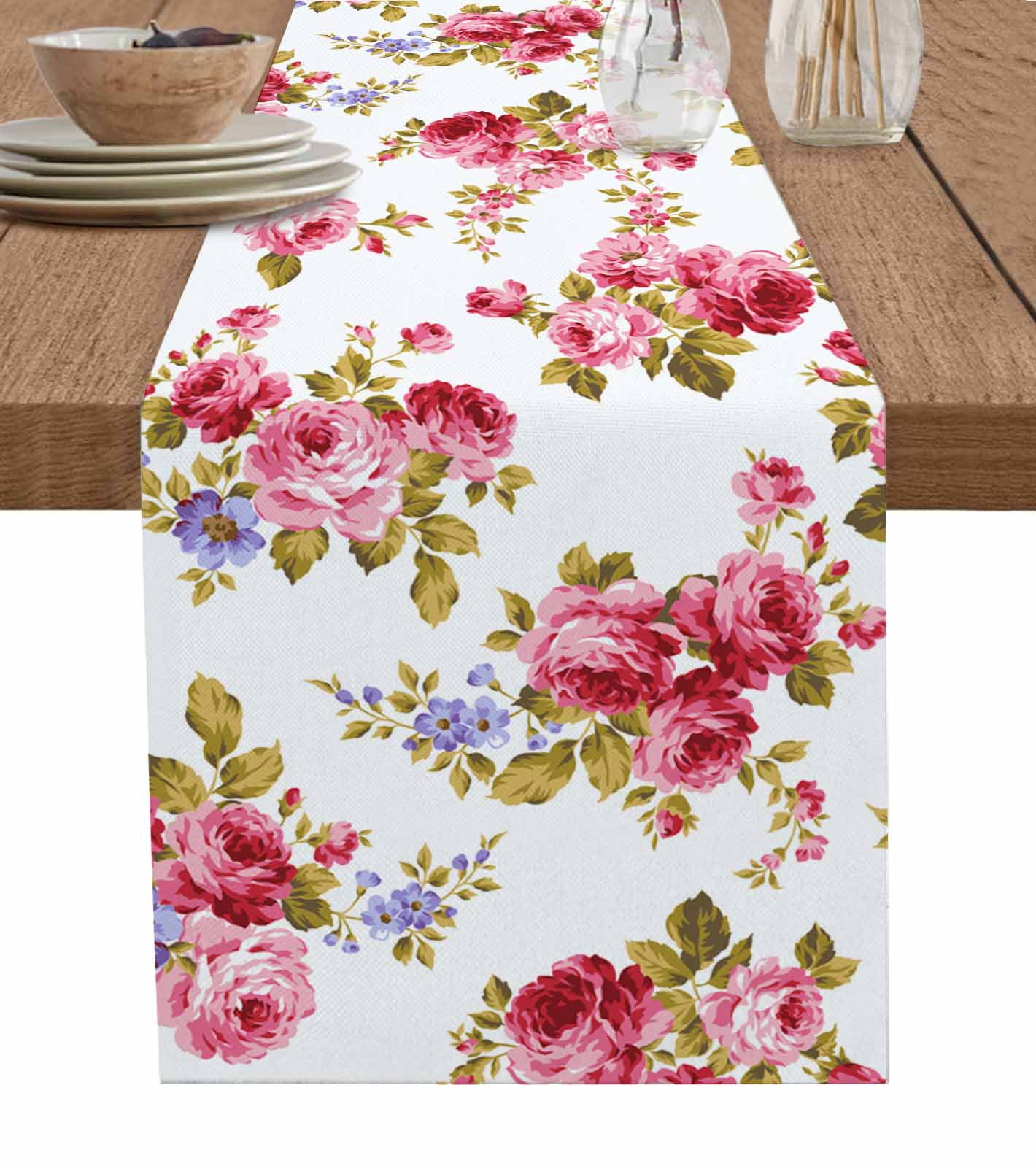 Pink Watercolor Cherry Blossom Table Runner for Dining Table Kitchen r ...