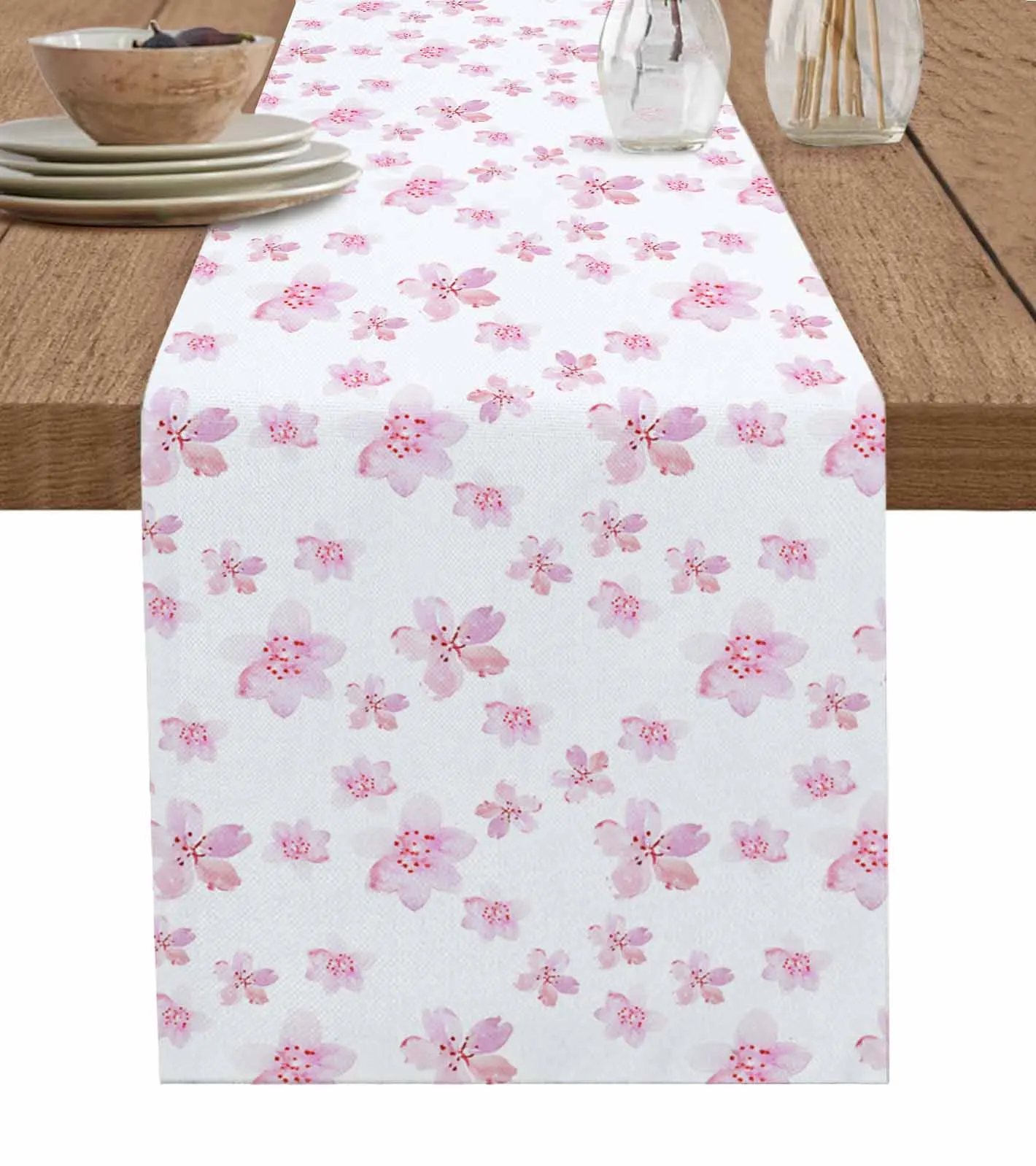 Pink Watercolor Cherry Blossom Table Runner for Dining Table Kitchen r ...
