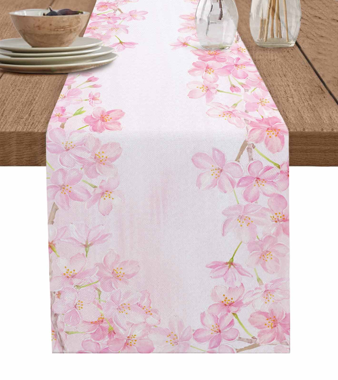 Pink Watercolor Cherry Blossom Table Runner for Dining Table Kitchen r ...