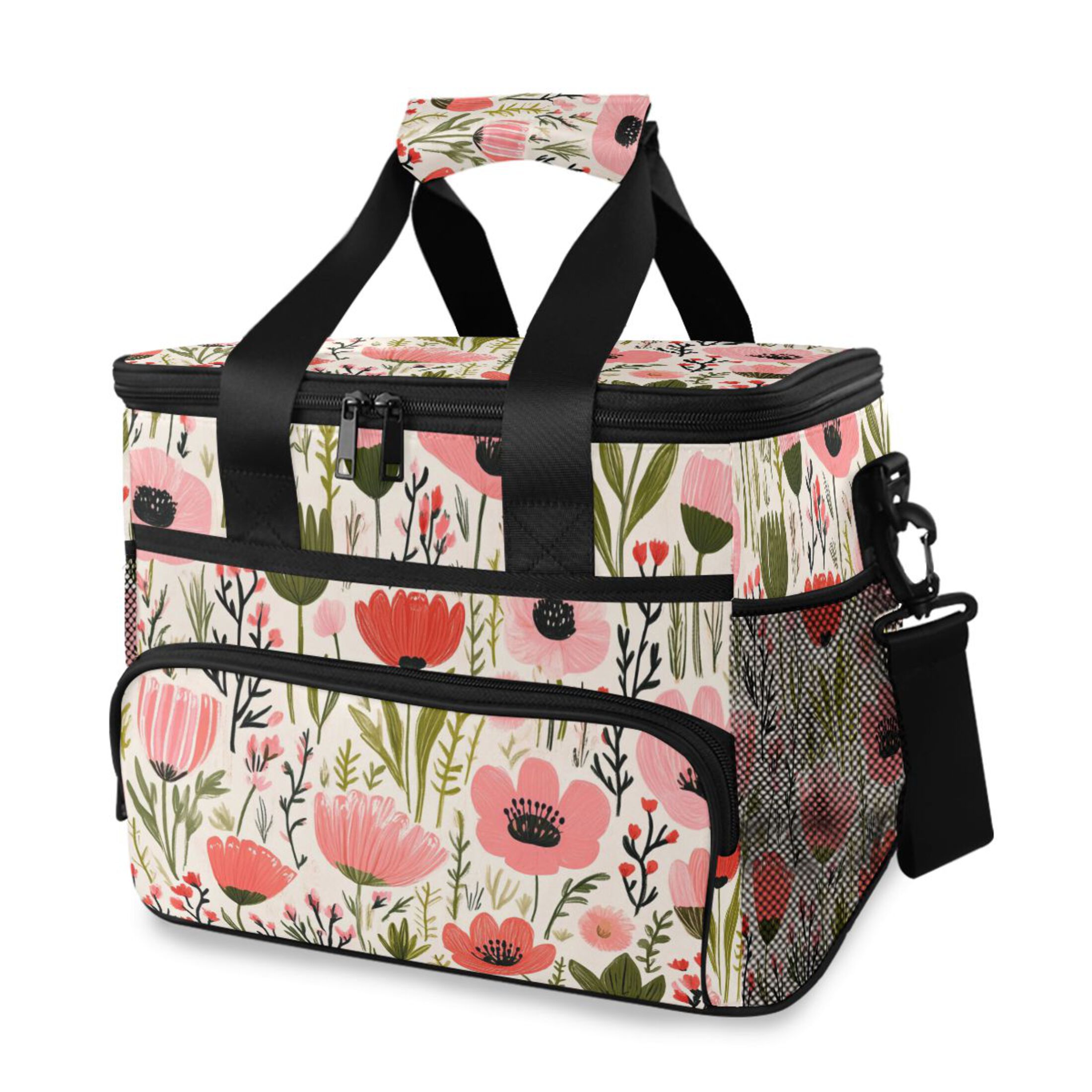 Pink Watercolor Flowers Insulated Lunch Bag 15L Cooler Box for Women ...