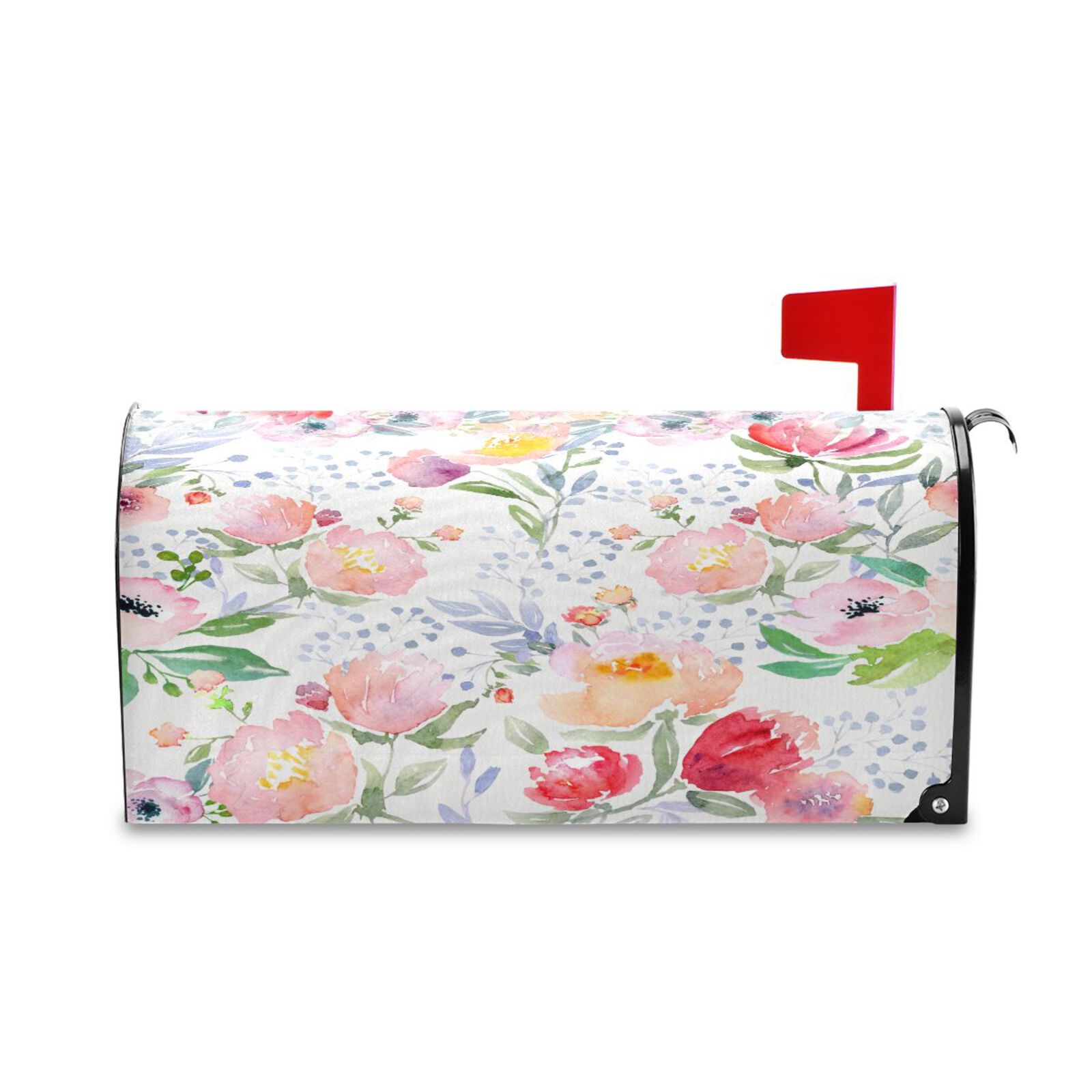 Pink Watercolor Flowers Leaves Magnetic Mailbox Covers Wrapped Mailbox ...