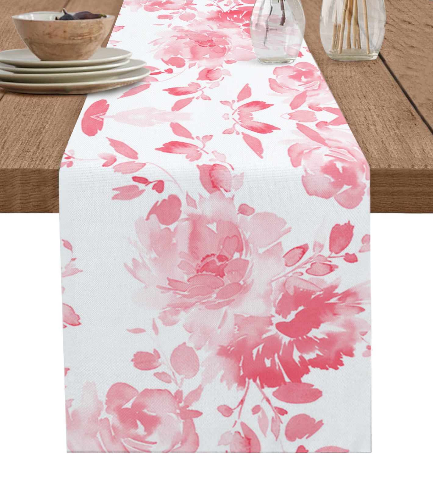 Pink Watercolor Flowers Table Runner ration Home r Dinner Table ration ...