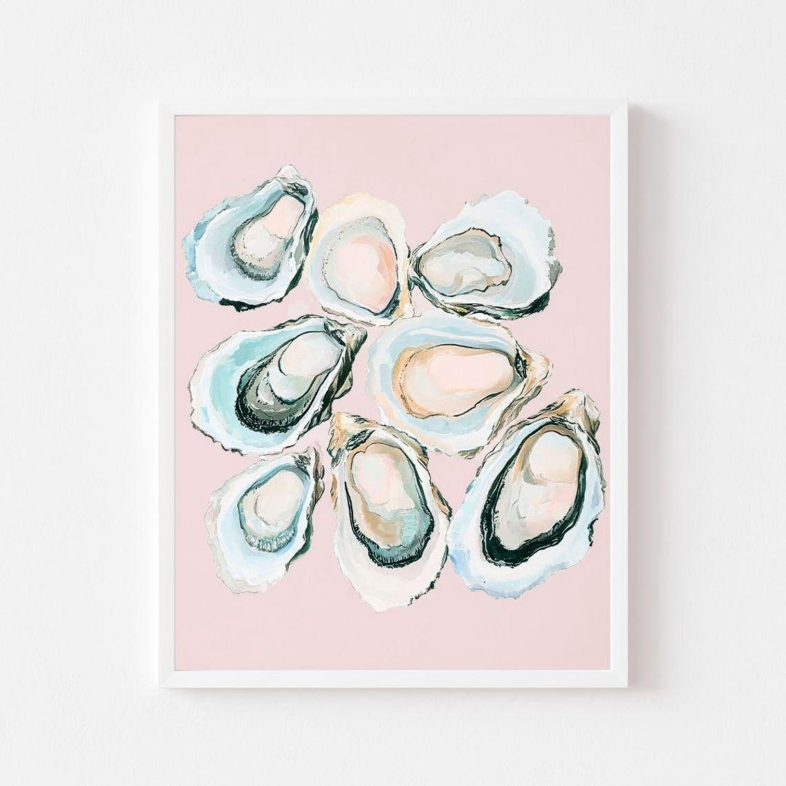 Pink Watercolor Oyster Shell Painting Pastel Coastal Wall Art Print ...