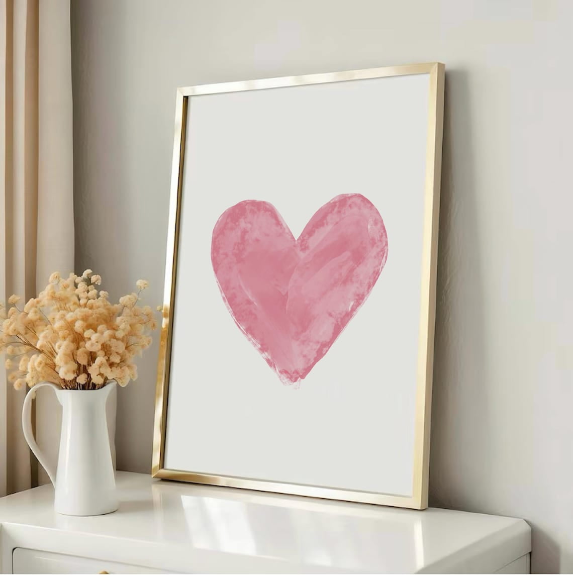 Pink Watercolor Pink Heart Print, Large Pink Heart Wall Art, Nursery ...