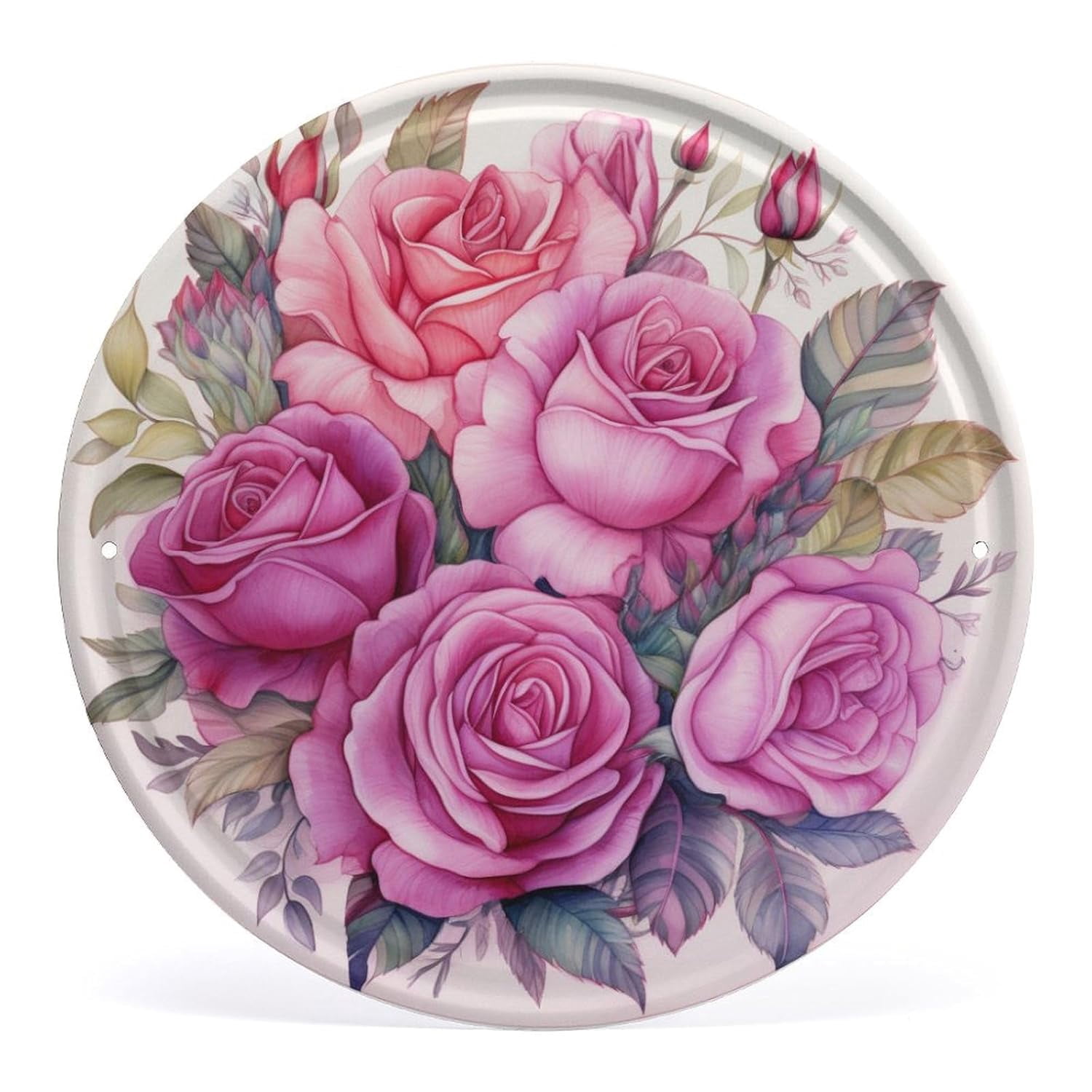 Pink Watercolor Roses For Birthday Round Metal Tin Sign Romantic Rose ...