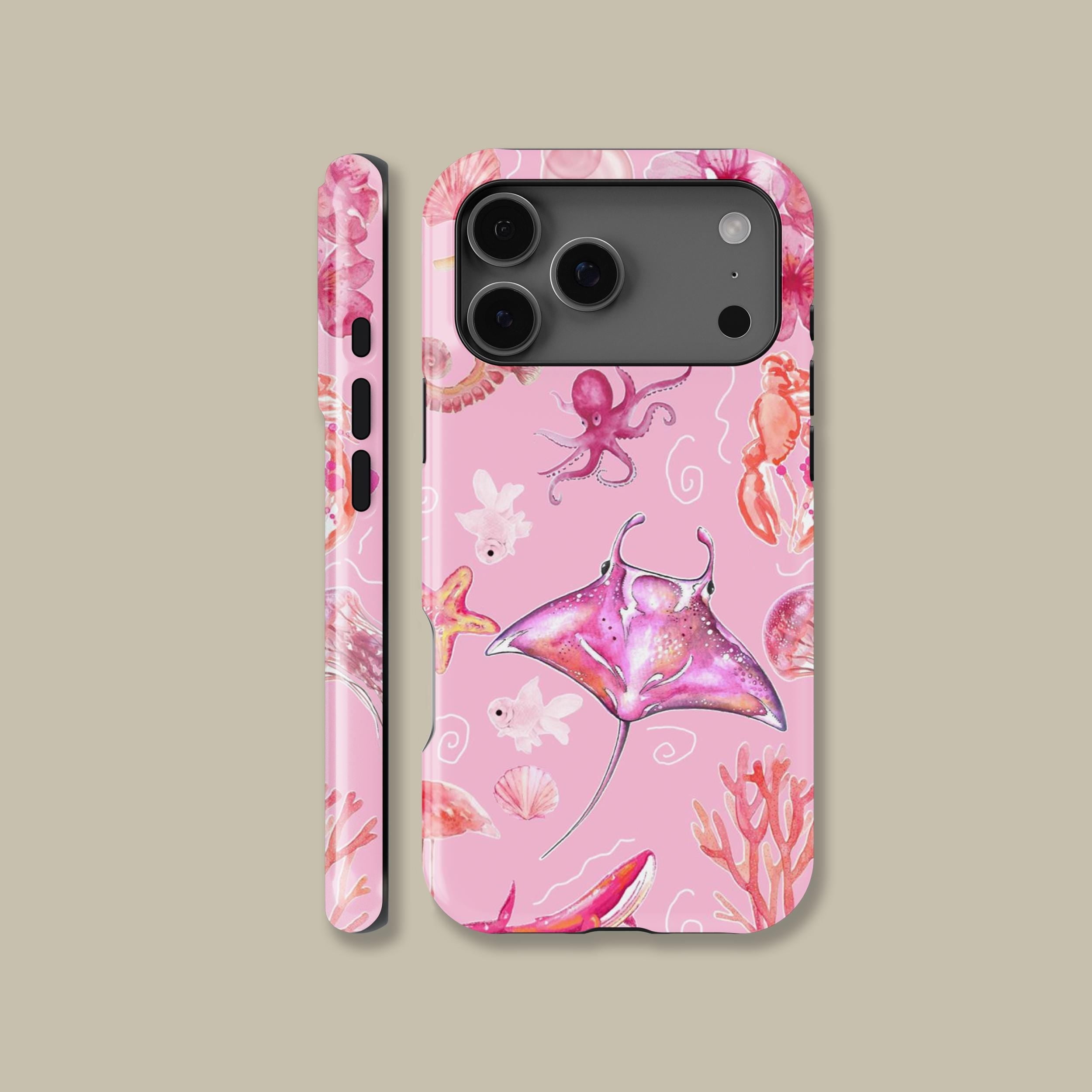 Pink Watercolor Sea Creature MagSafe Case for iPhone Samsung Ocean ...