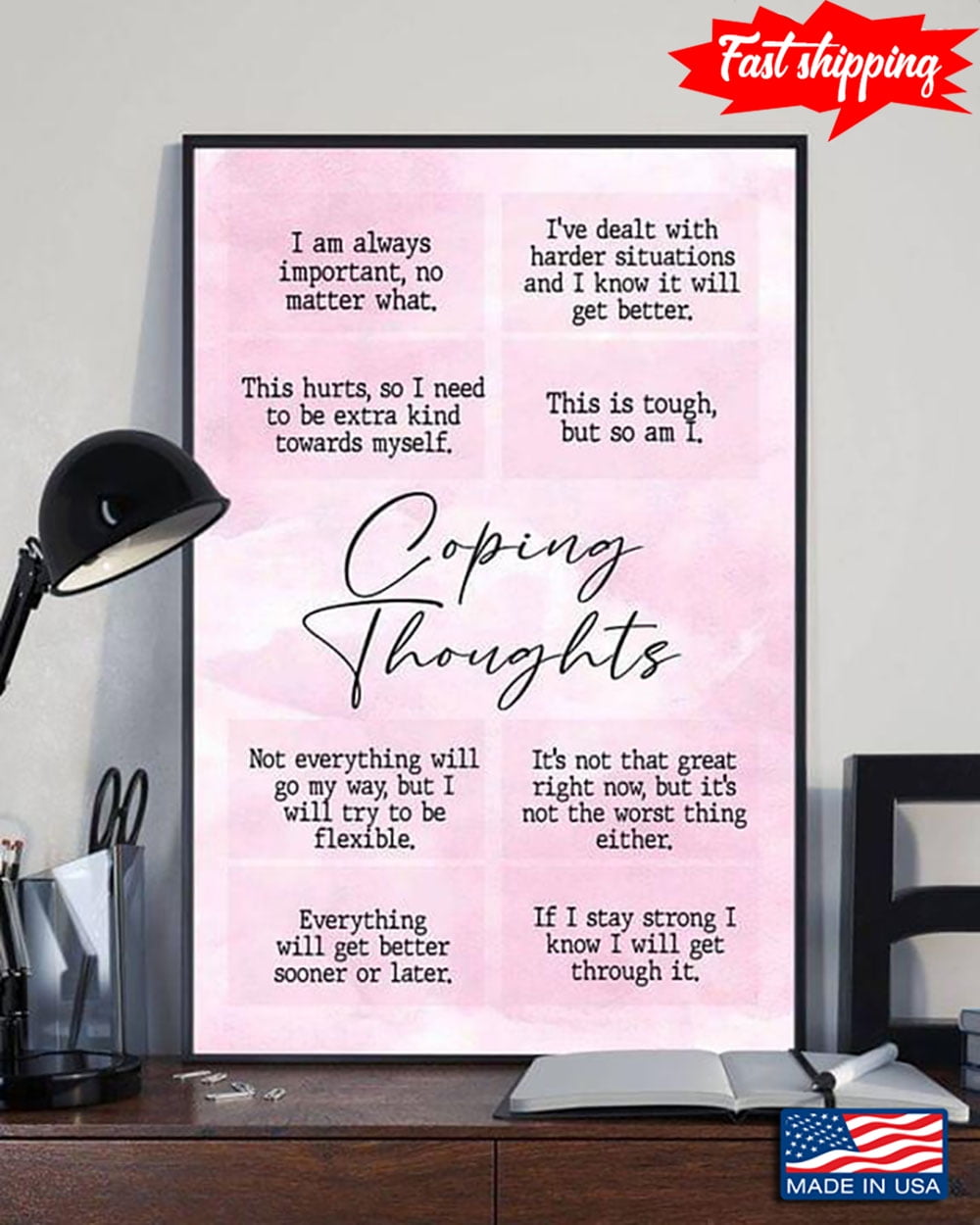 Pink Watercolour Coping Thoughts 16 x 24 Inch Poster - Walmart.com