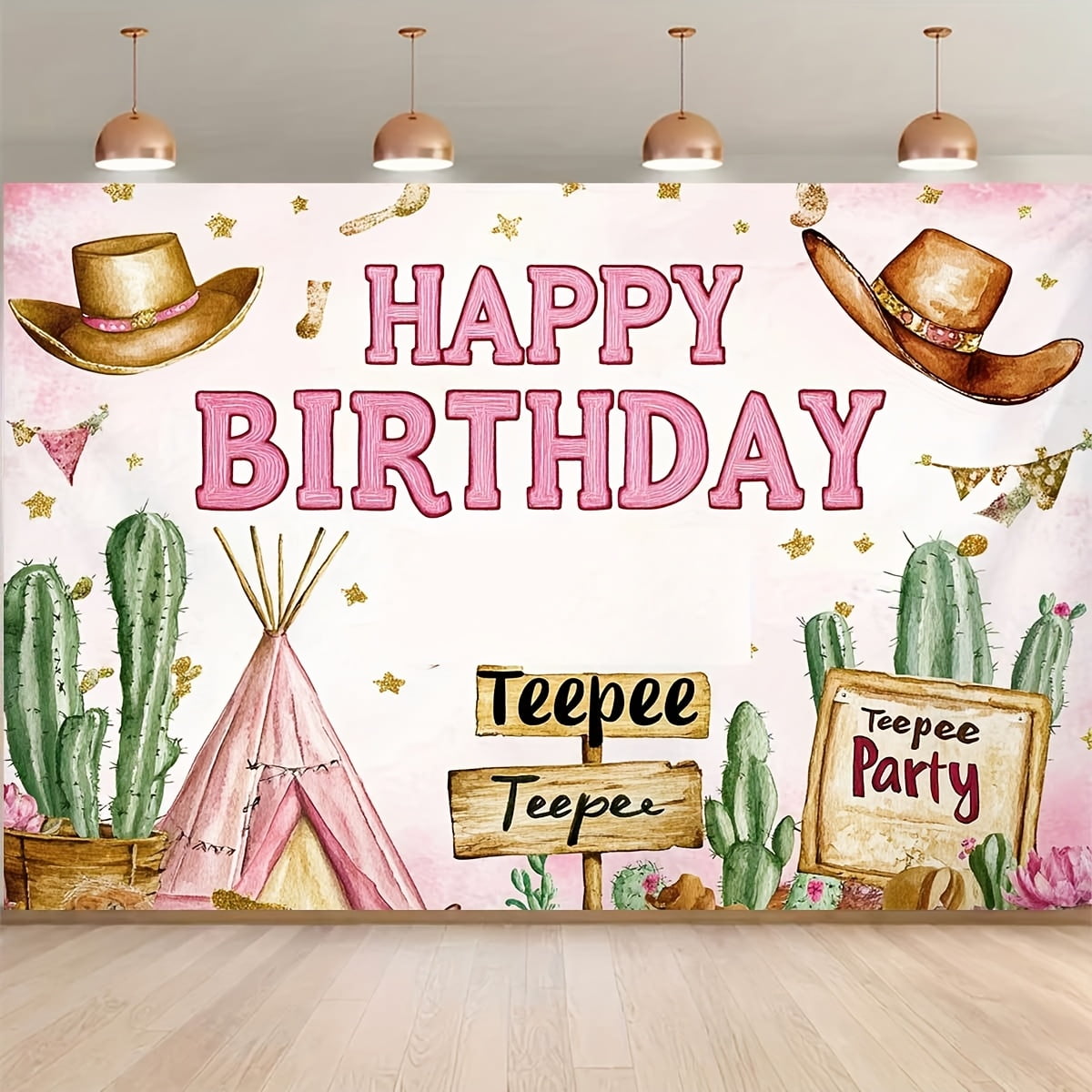 Pink Western Cowboy Birthday Backdrop Rustic Happy Birthday Photography ...