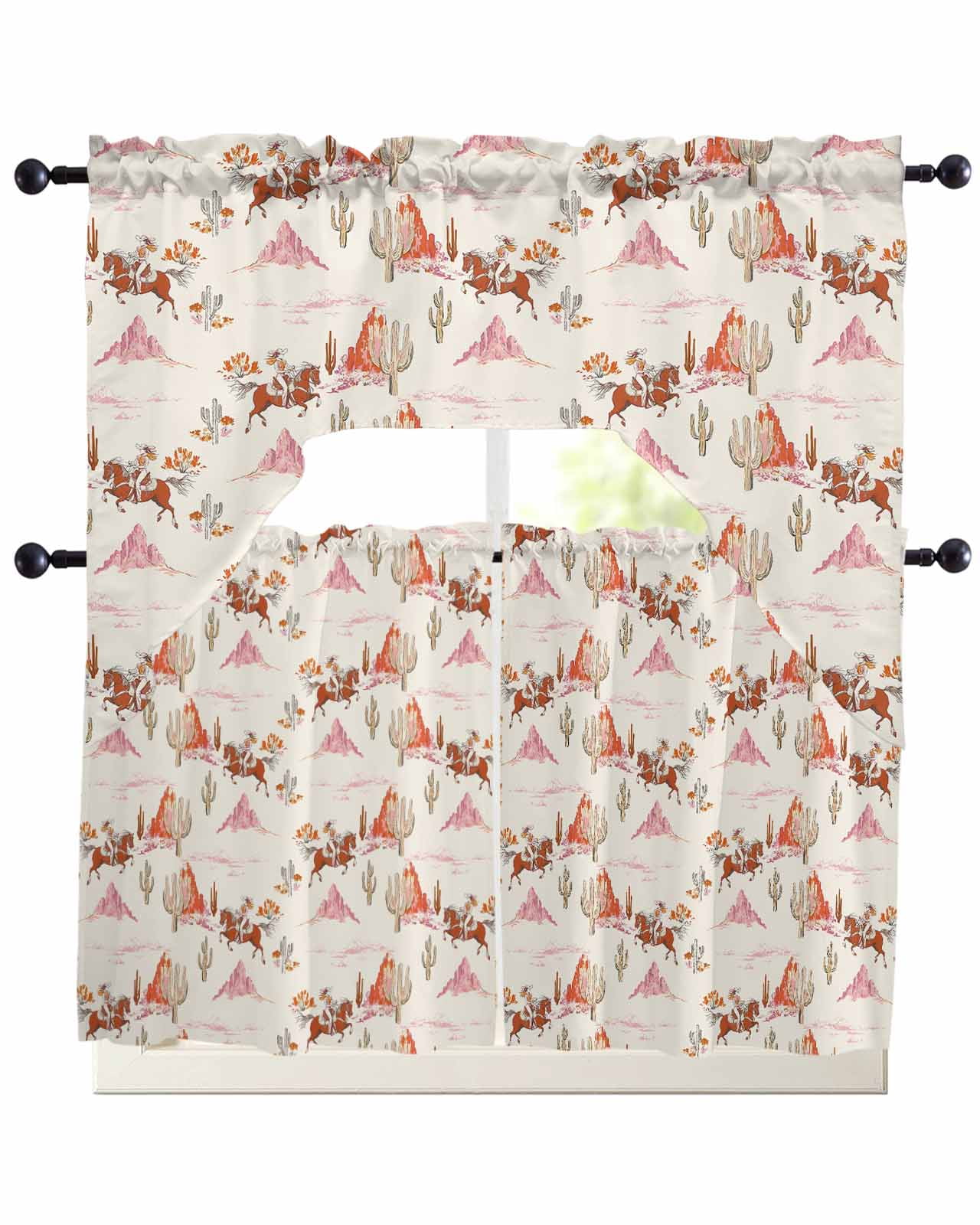 Pink Western Cowboy Kitchen Curtains Swag Valance and Tier Curtains Set ...