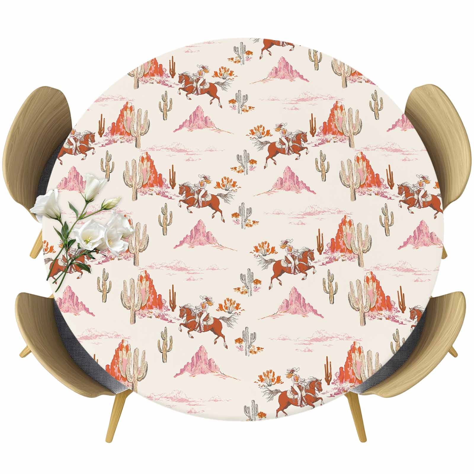 Pink Western Cowboy Round Tablecloth 55-60 Inch Round Fitted Table ...