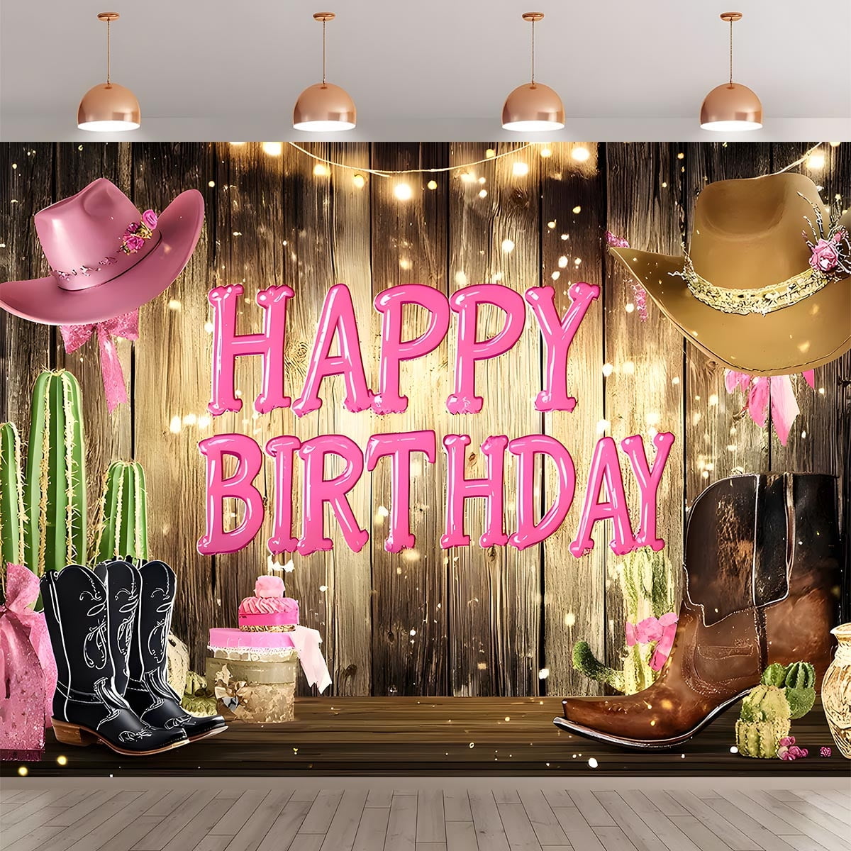 Pink Western Cowgirl Birthday Backdrop Rustic Wood Board Baby Shower ...