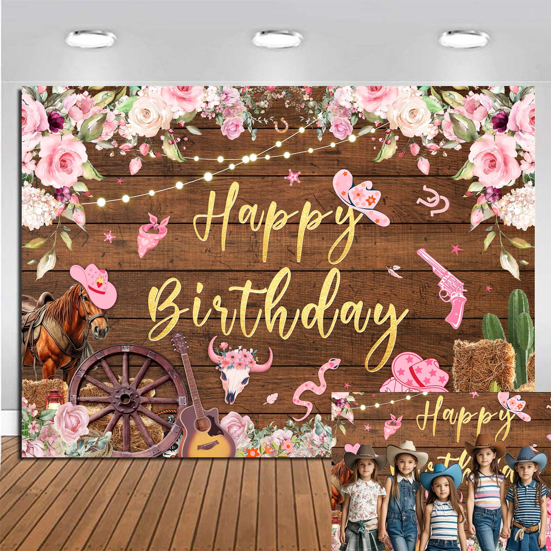 Pink Western Cowgirl Birthday Backdrop, Rustic Wood Board Horse Pink ...