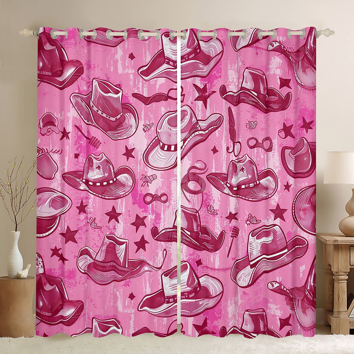 Pink Western Cowgirl Curtains,Vintage Cowboy Hat Curtains 30%-50% ...