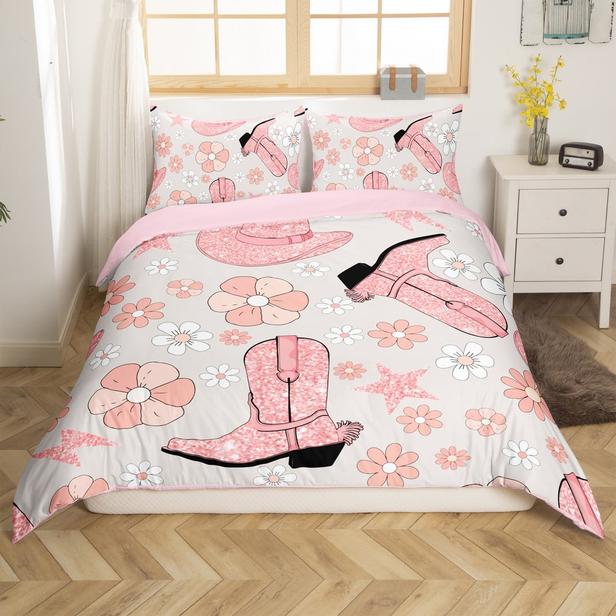 Pink Western Cowgirl Full Bedding Set,Glitter Cowgirl Boots Hat Duvet ...