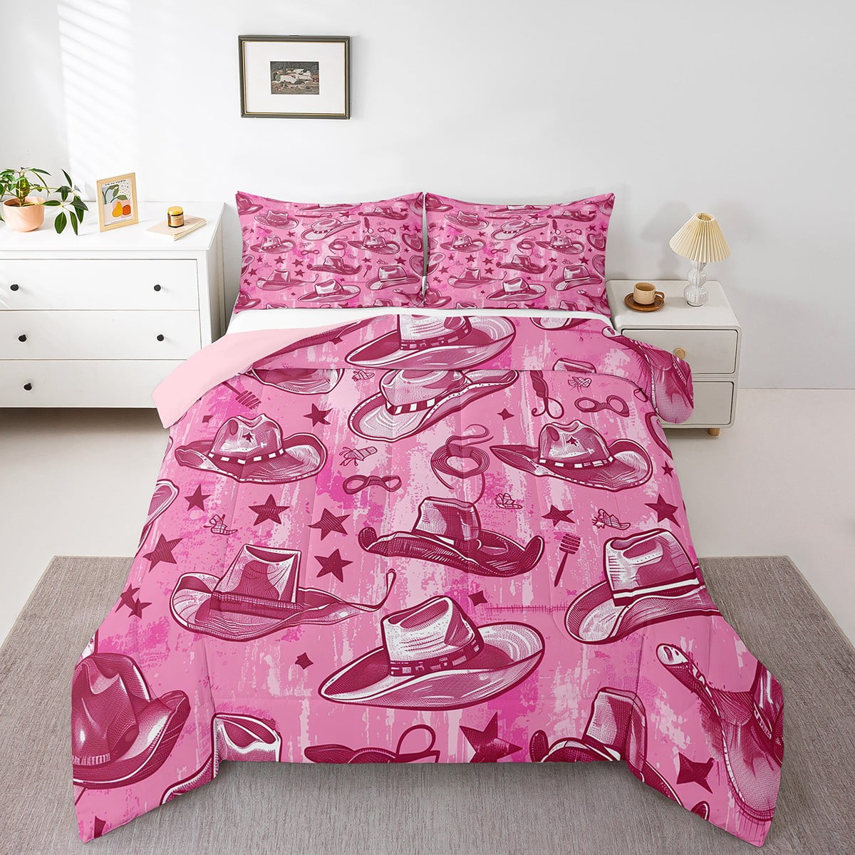 Pink Western Cowgirl Twin Bedding Set,Vintage Cowboy Hat Comforter Set ...